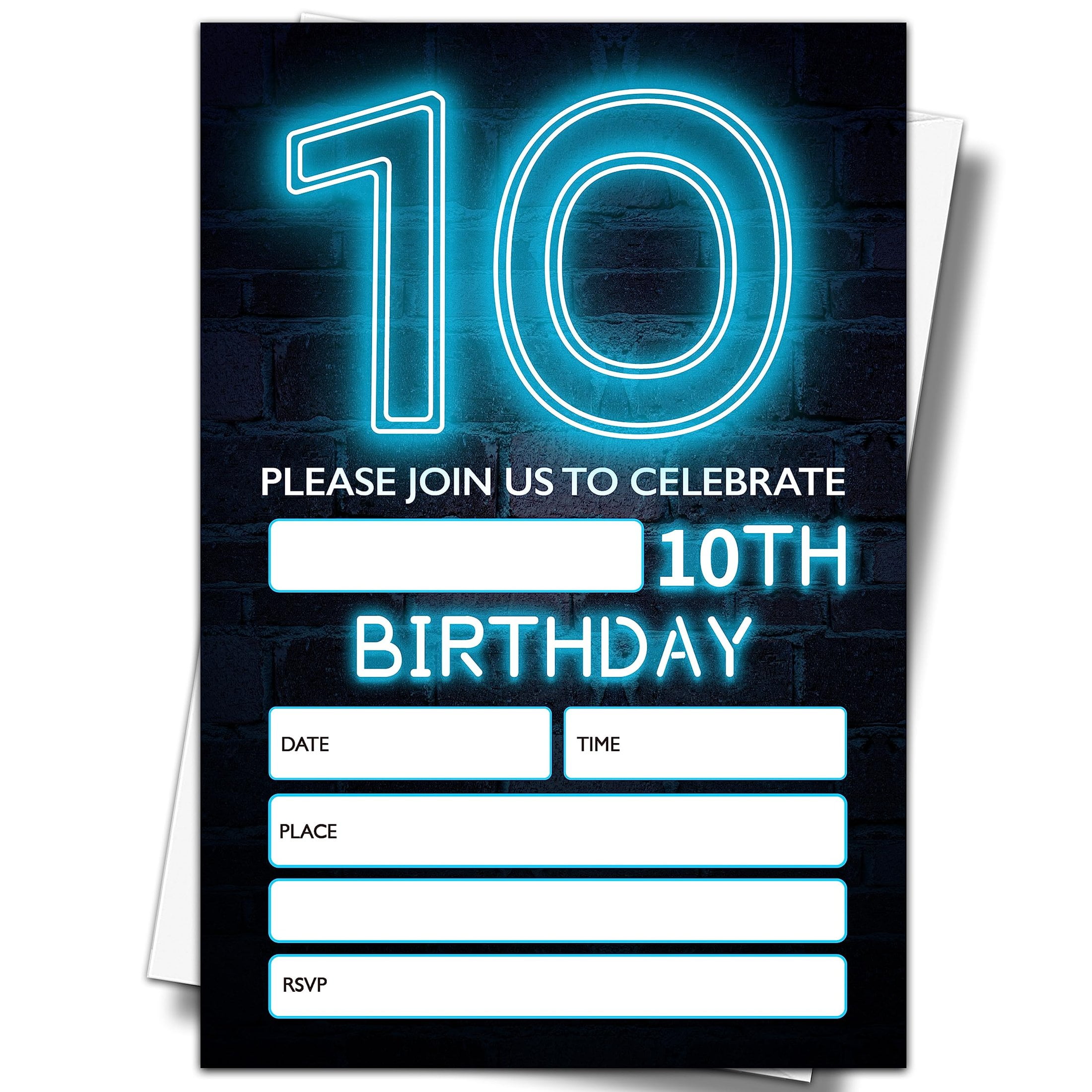 Vibrant Neon 10th Birthday Party Invitations - Set of 20 Colorful ...