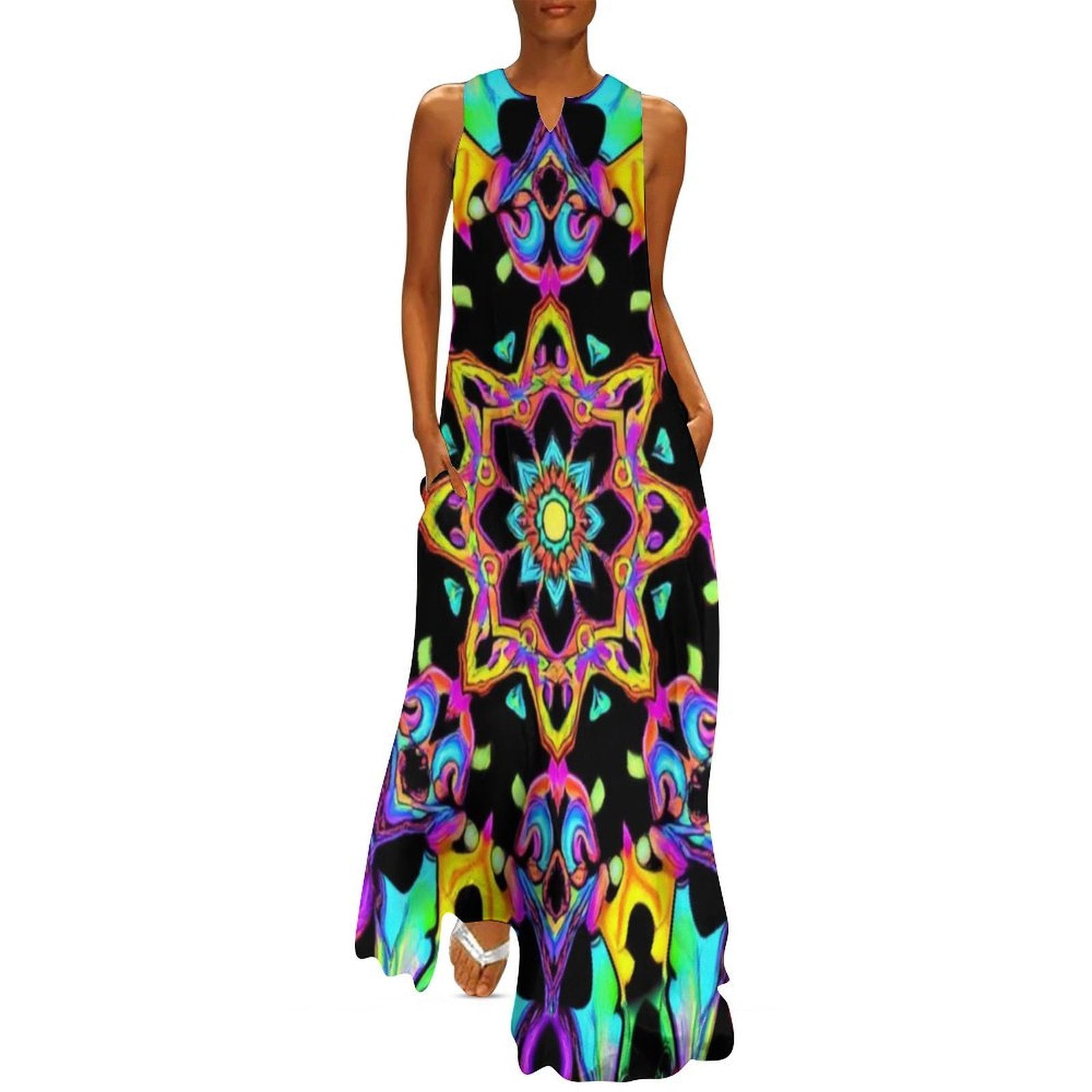 Vibrant Neon Kaleidoscope Pattern Long Dress Women's summer dress women ...