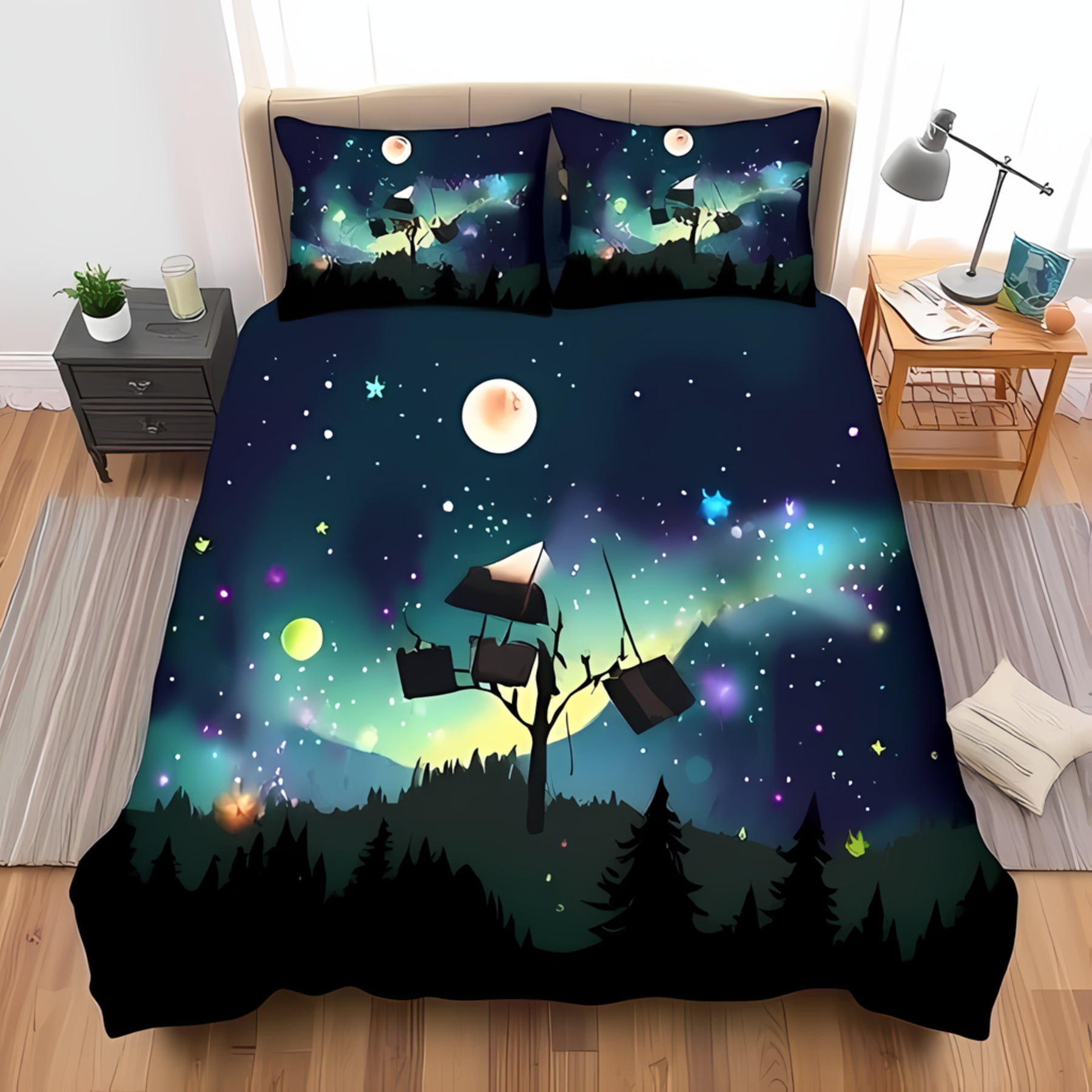 Vibrant Night Sky Bedding Set with Stars Planets Cozy & Stylish Decor ...