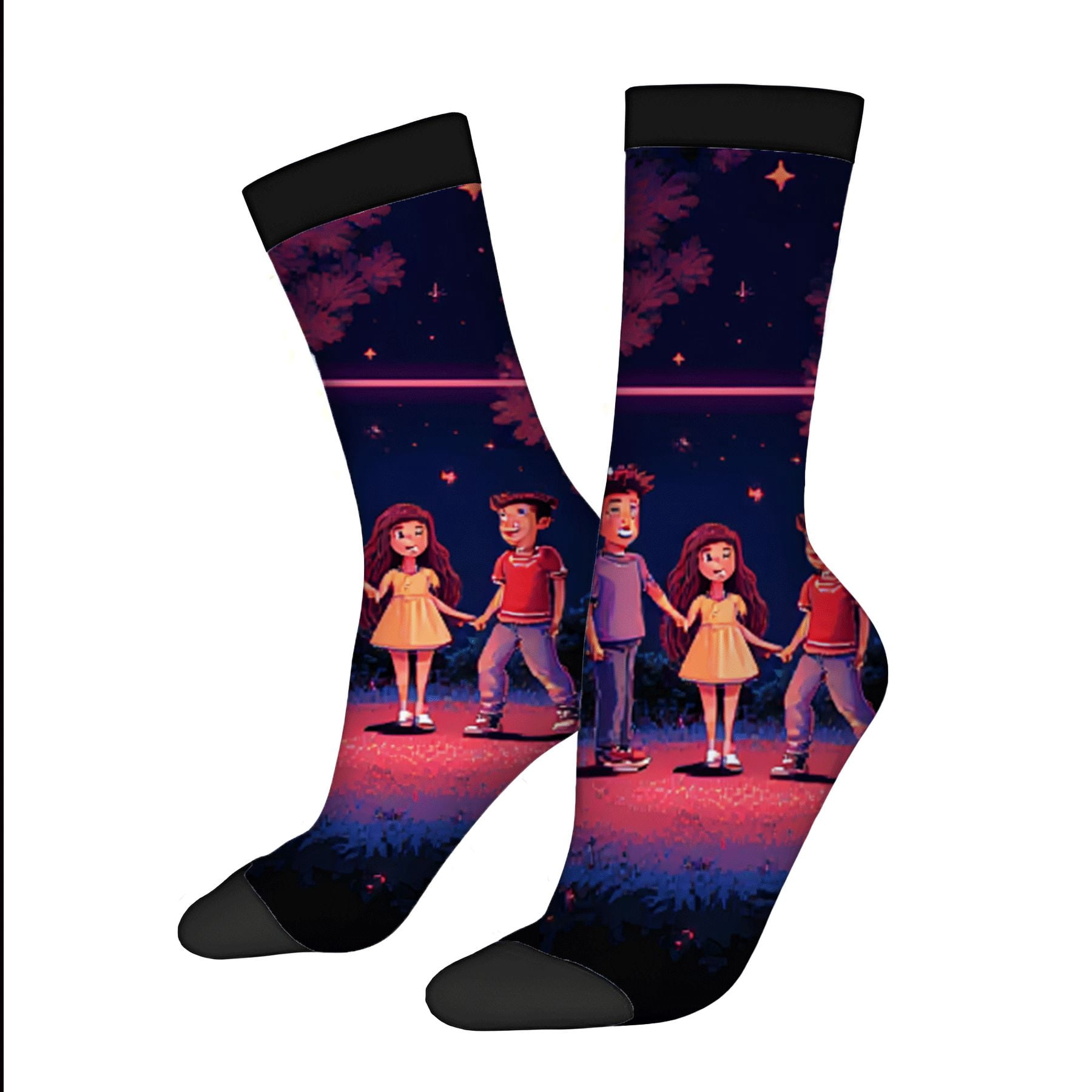 Vibrant Night Sky Socks - 2 Pairs of Unisex Trendy Socks with Cartoon ...