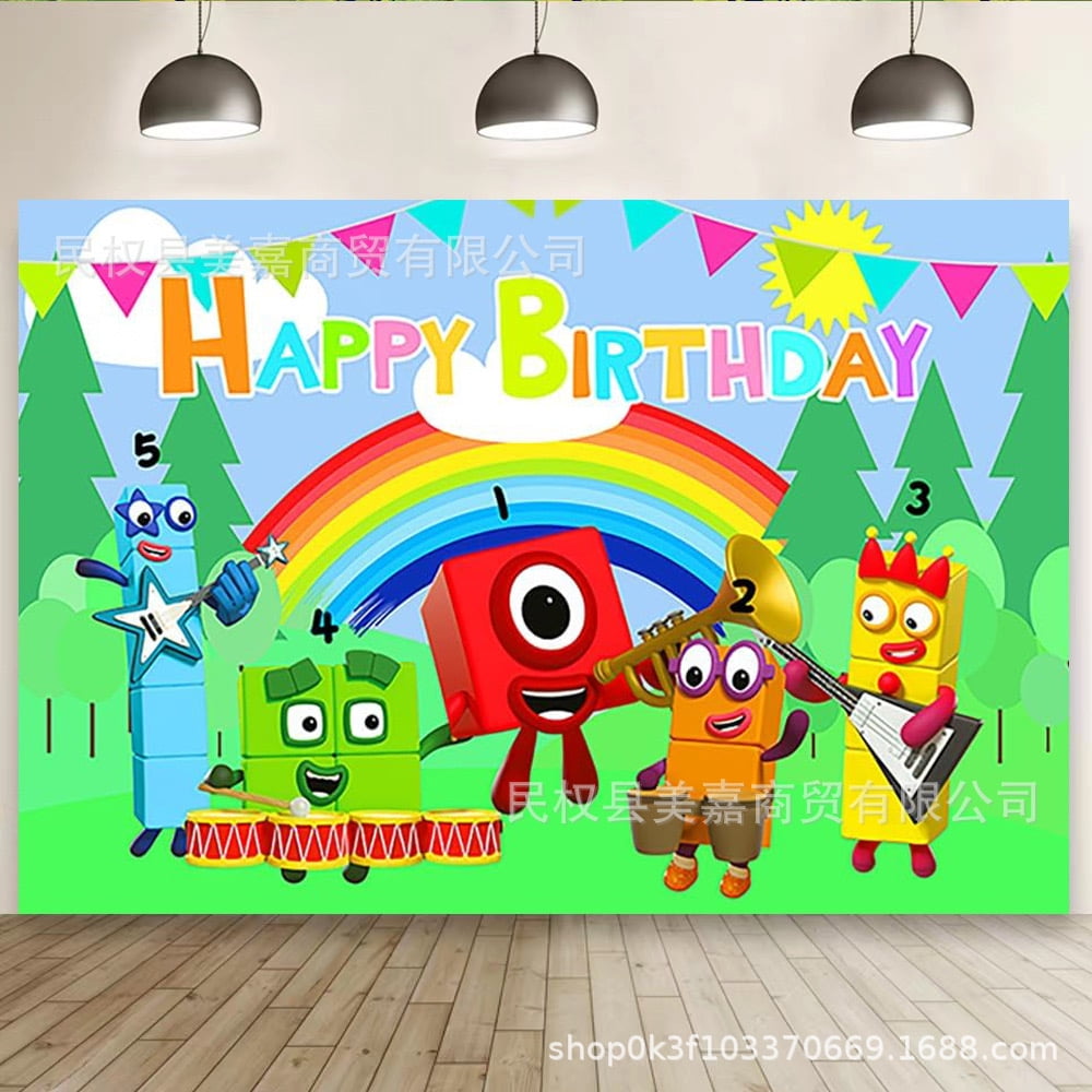 Vibrant Number Building Blocks Party Decor – Playful Geometric Backdrop ...