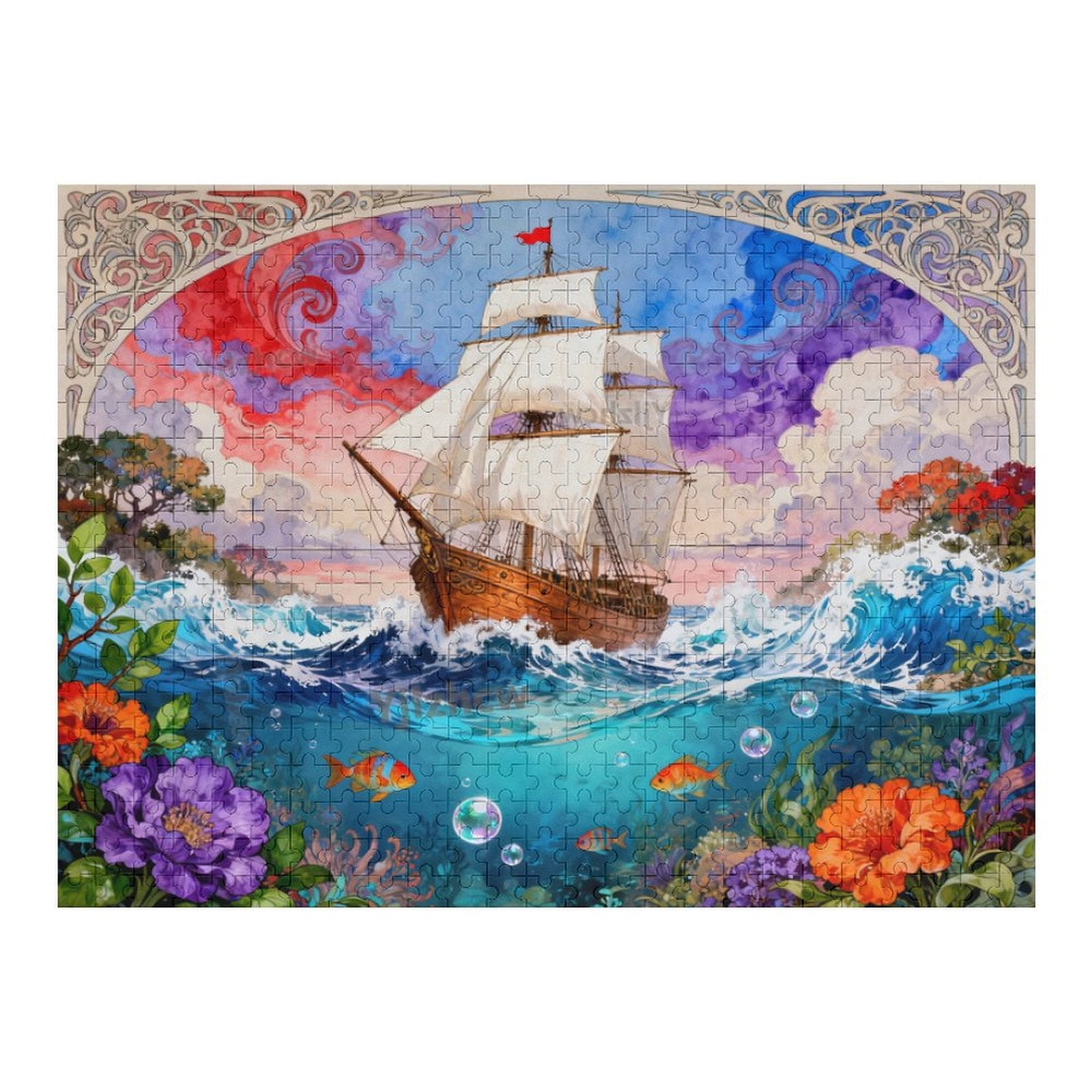 Vibrant Ocean Sailing Ship Art Wooden Jigsaw Puzzle 1000 Pieces for ...