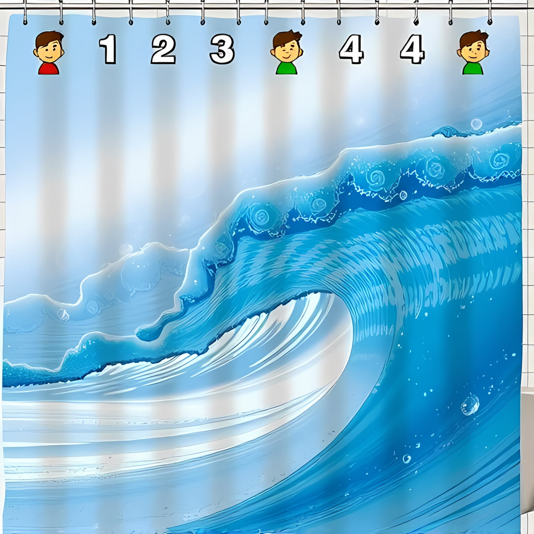 Vibrant Ocean Wave Shower Curtain with Bubbles Teal Design for a ...