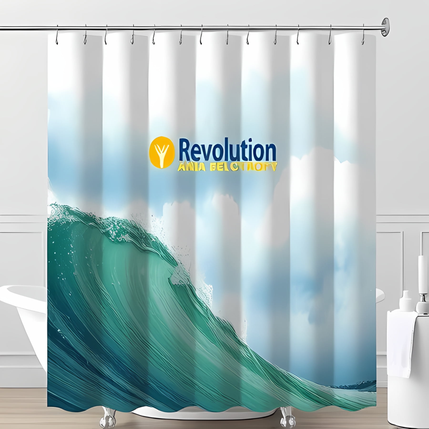 Vibrant Ocean Wave Shower Curtain with and Teal Design - Nature ...