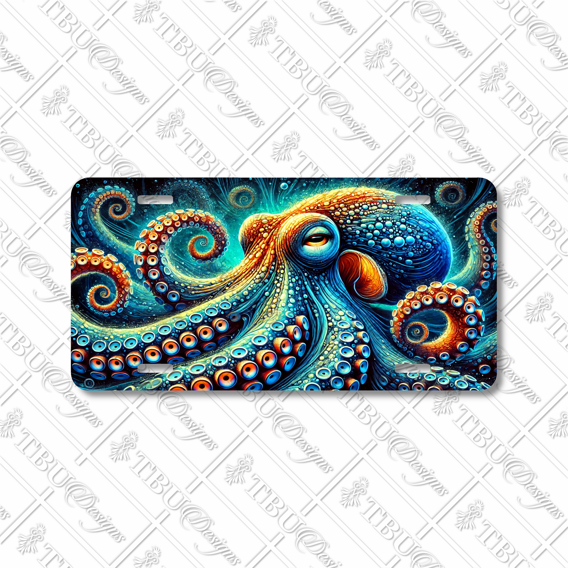 Vibrant Octopus Aluminum License Plate – Sublimation Print, Underwater ...