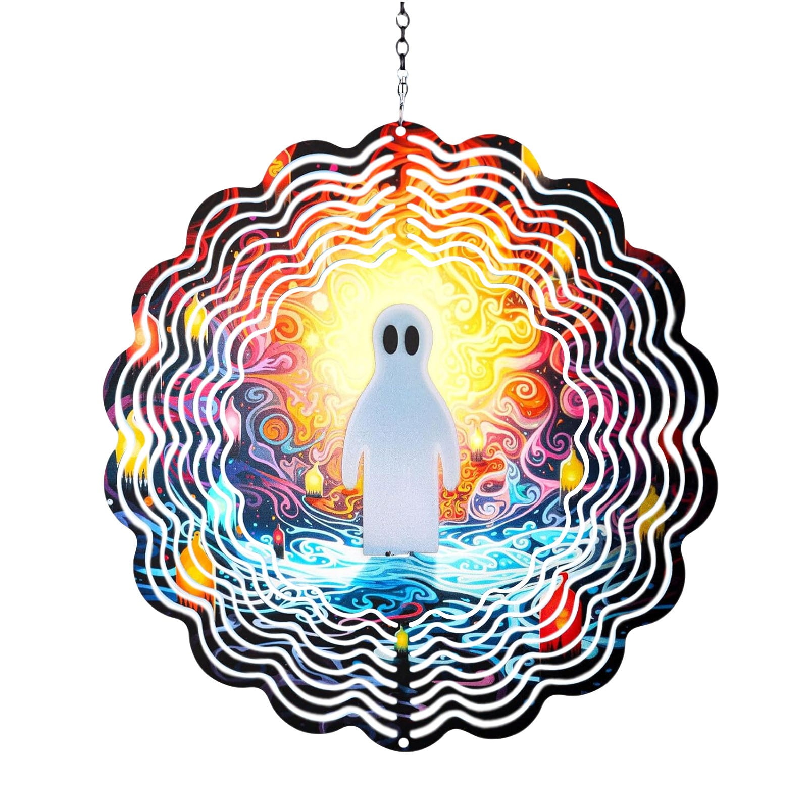 Vibrant Optical Illusion Wind Spinner, Weatherproof Metal Hanging Decor ...