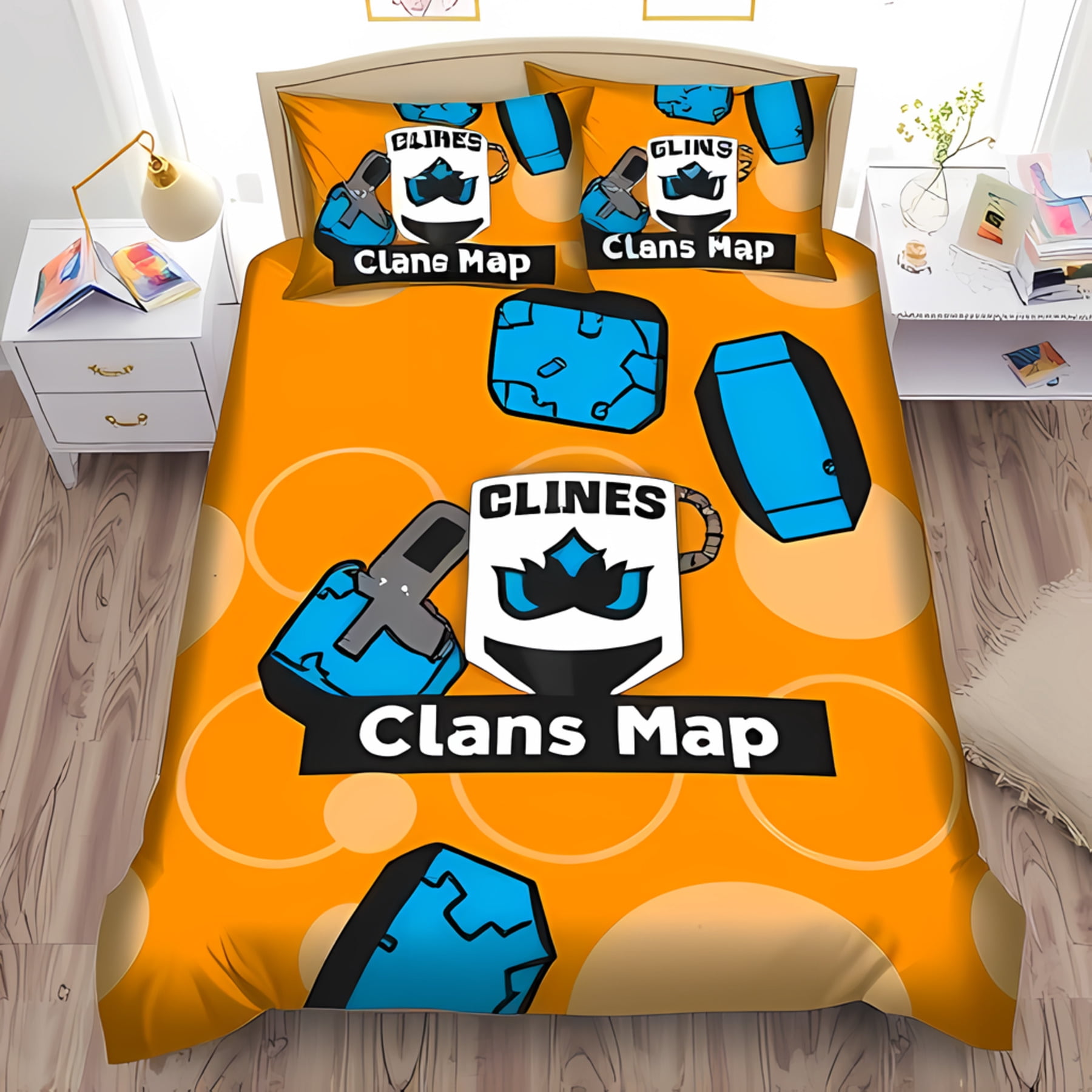 Vibrant Orange 3-Piece Duvet Cover Set with Circular Patterns ...