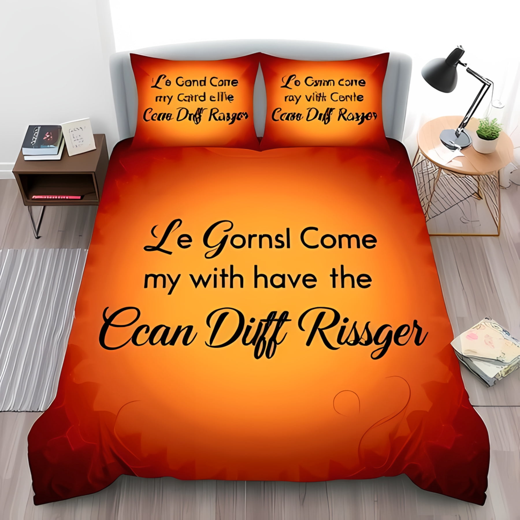 Vibrant Orange 3-Piece Duvet Cover Set with Gradient Floral Design ...