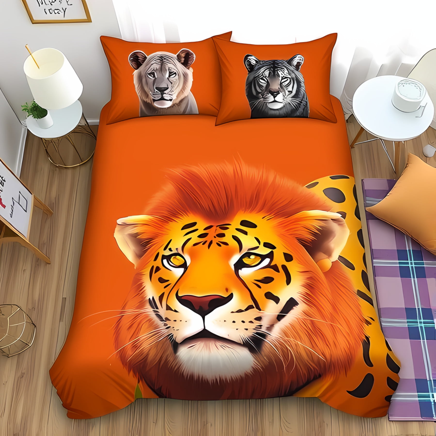 Vibrant Orange Big Cats Comforter Set Lion Tiger Designs with ...