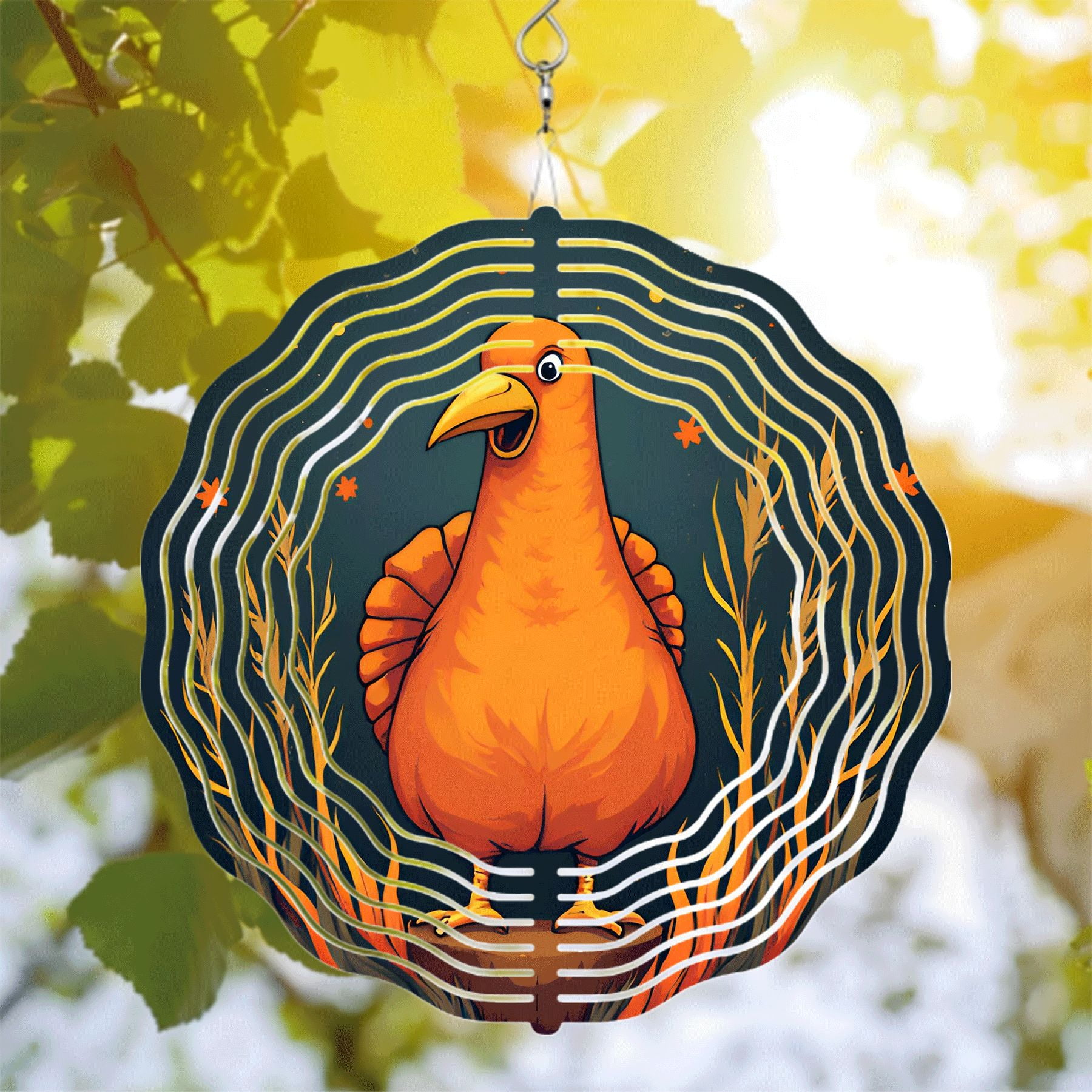 Vibrant Orange Bird Metal Wind Spinner & Chime - Cheerful Design with ...