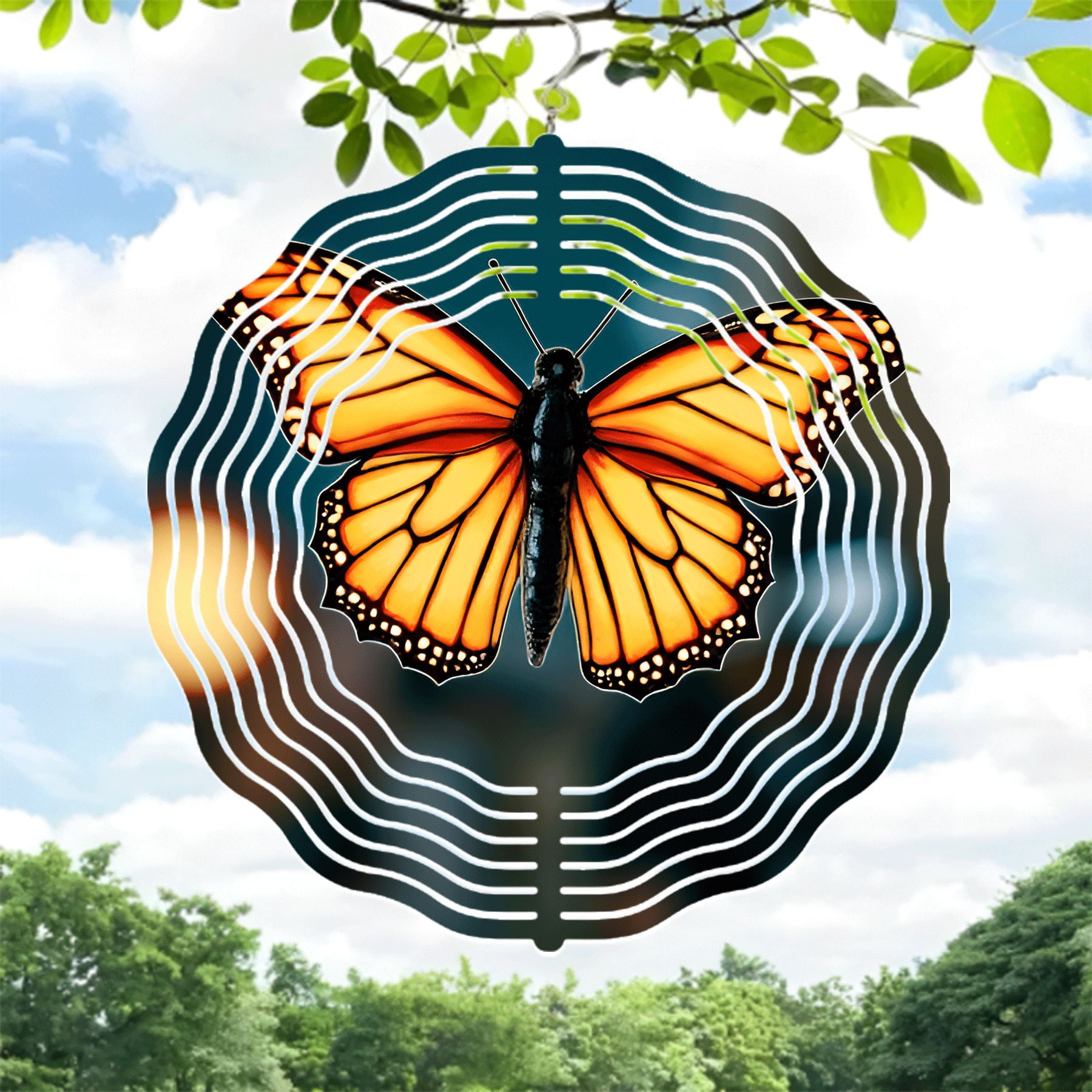 Vibrant Orange & Black Butterfly Metal Wind Spinner - Modern Artistic ...