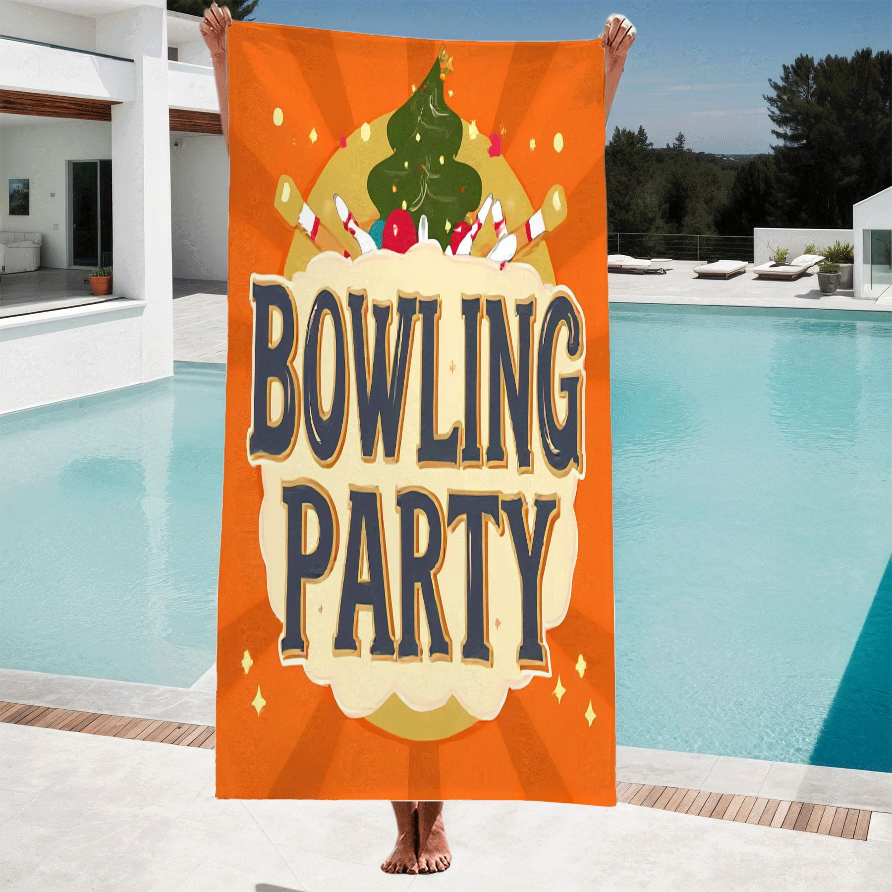 Vibrant Orange Bowling Party Towel - Fun Bowling Ball Design with ...