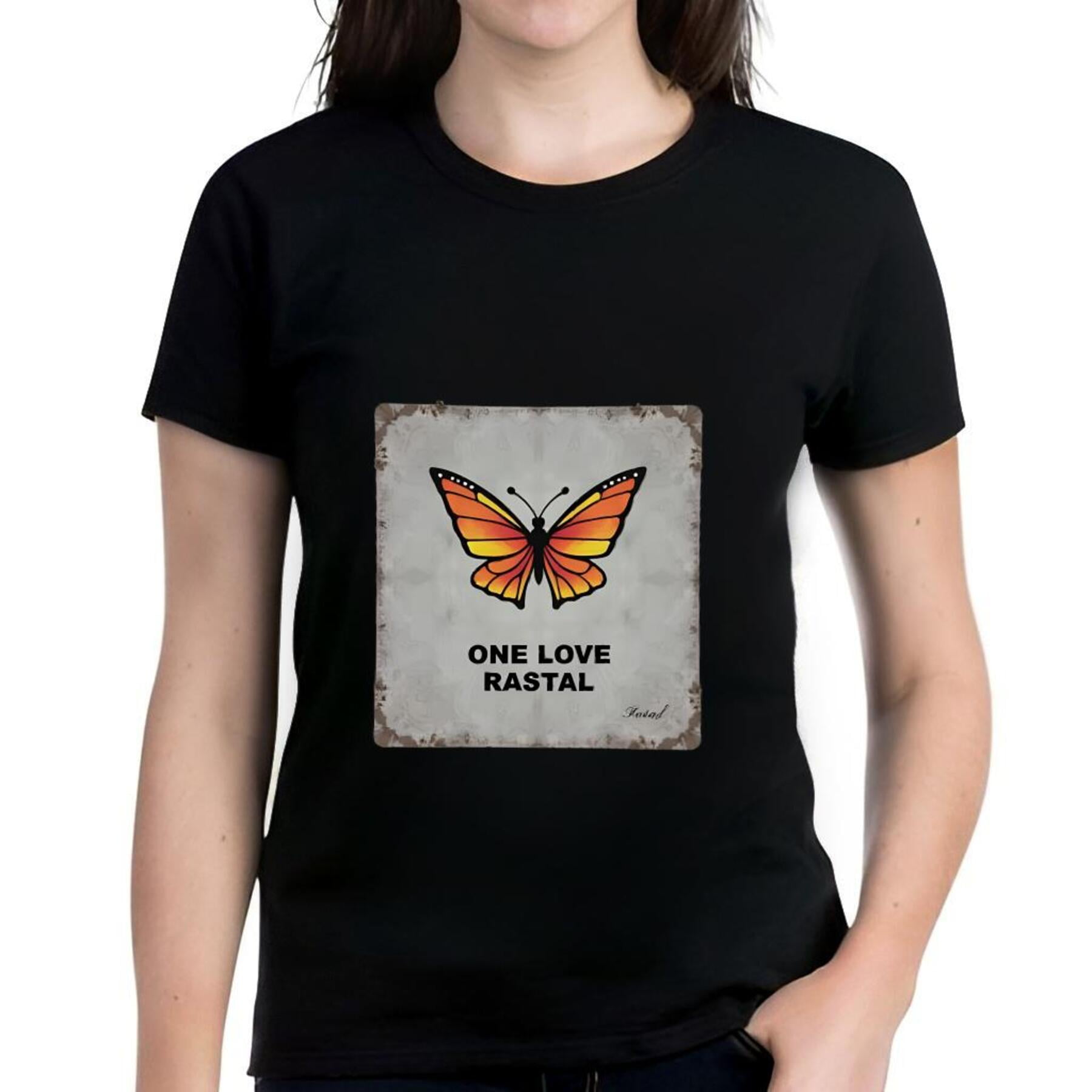 Vibrant Orange Butterfly Graphic Cotton Short Sleeve T-Shirt with 'ONE ...