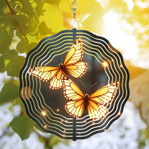 Vibrant Orange Butterfly Metal Wind Spinner & Chime - Dynamic Garden ...