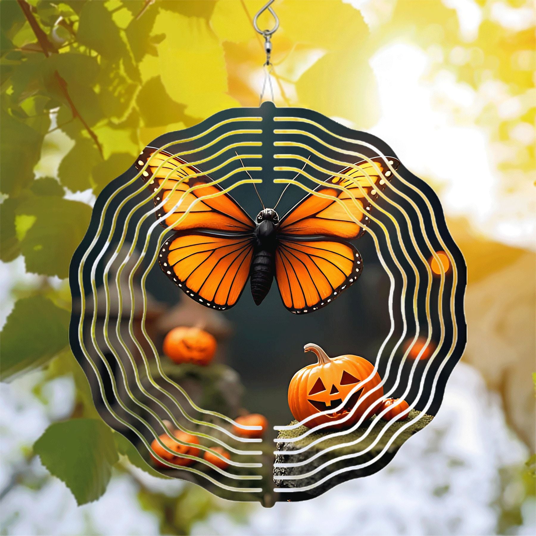 Vibrant Orange Butterfly Metal Wind Spinner with Black & White Patterns ...