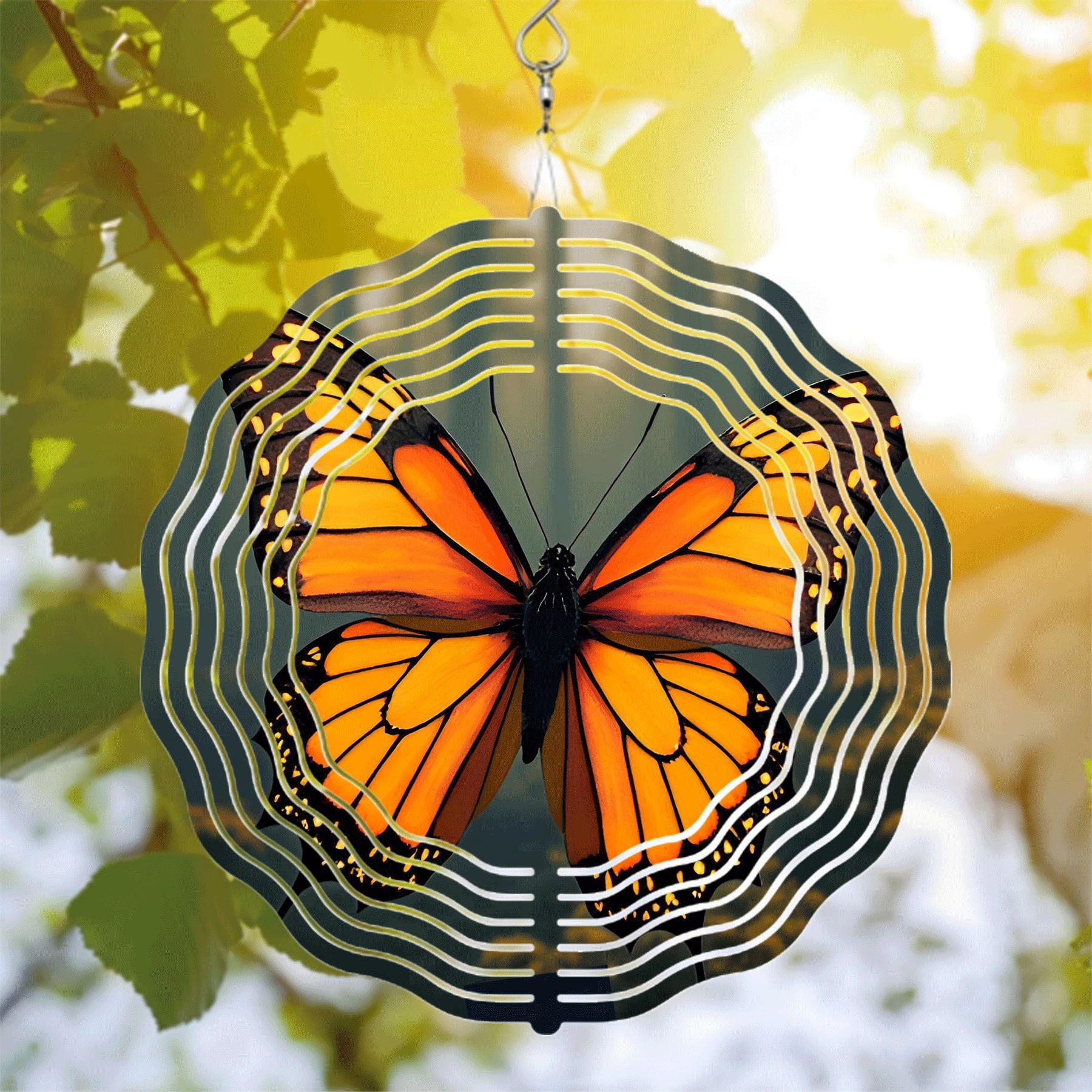 Vibrant Orange Butterfly Metal Wind Spinner with Black & White Patterns ...
