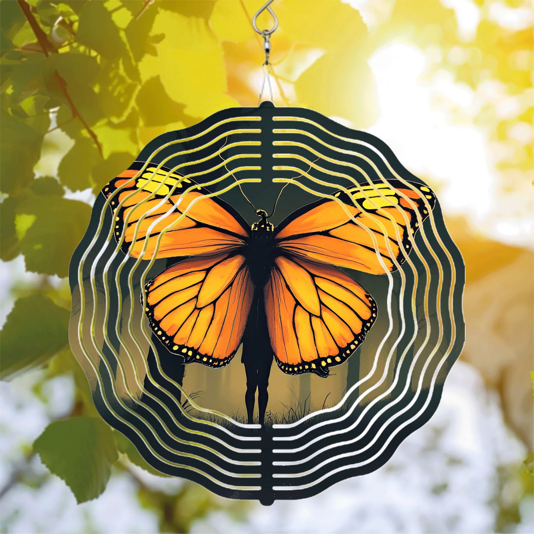 Vibrant Orange Butterfly Metal Wind Spinner with Black & Yellow ...