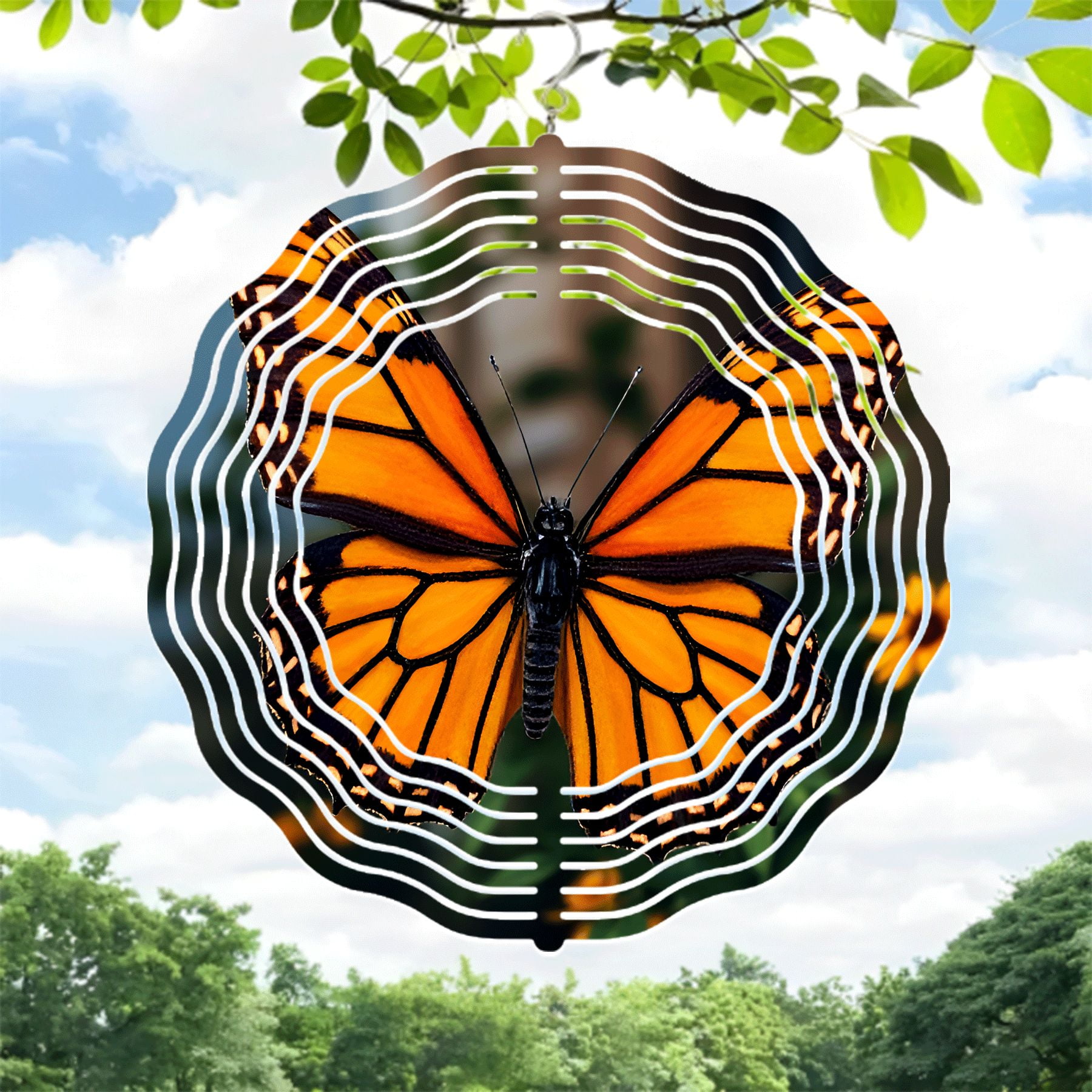 Vibrant Orange Butterfly Metal Wind Spinner with Intricate Patterns ...
