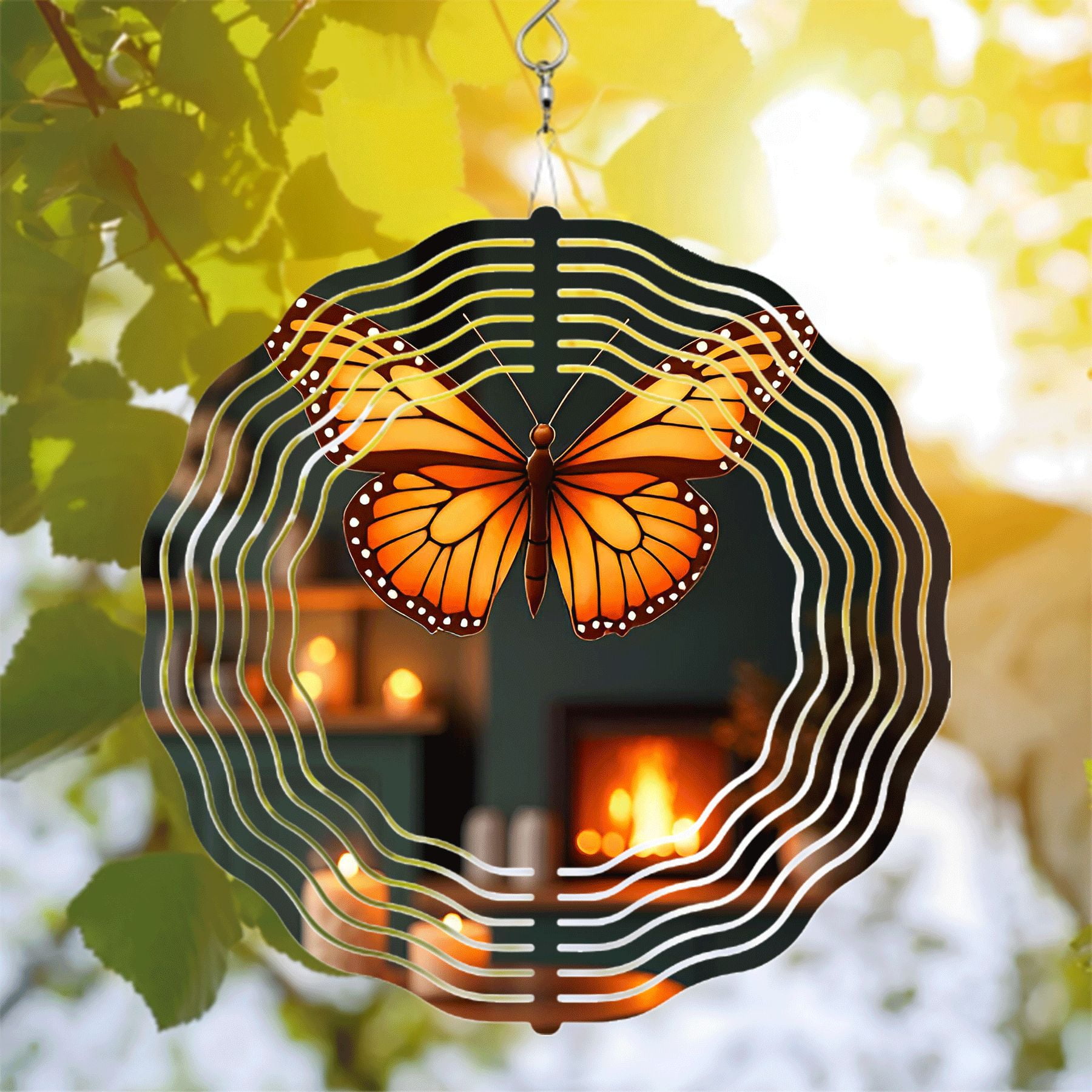 Vibrant Orange Butterfly Metal Wind Spinner with White Spots ...