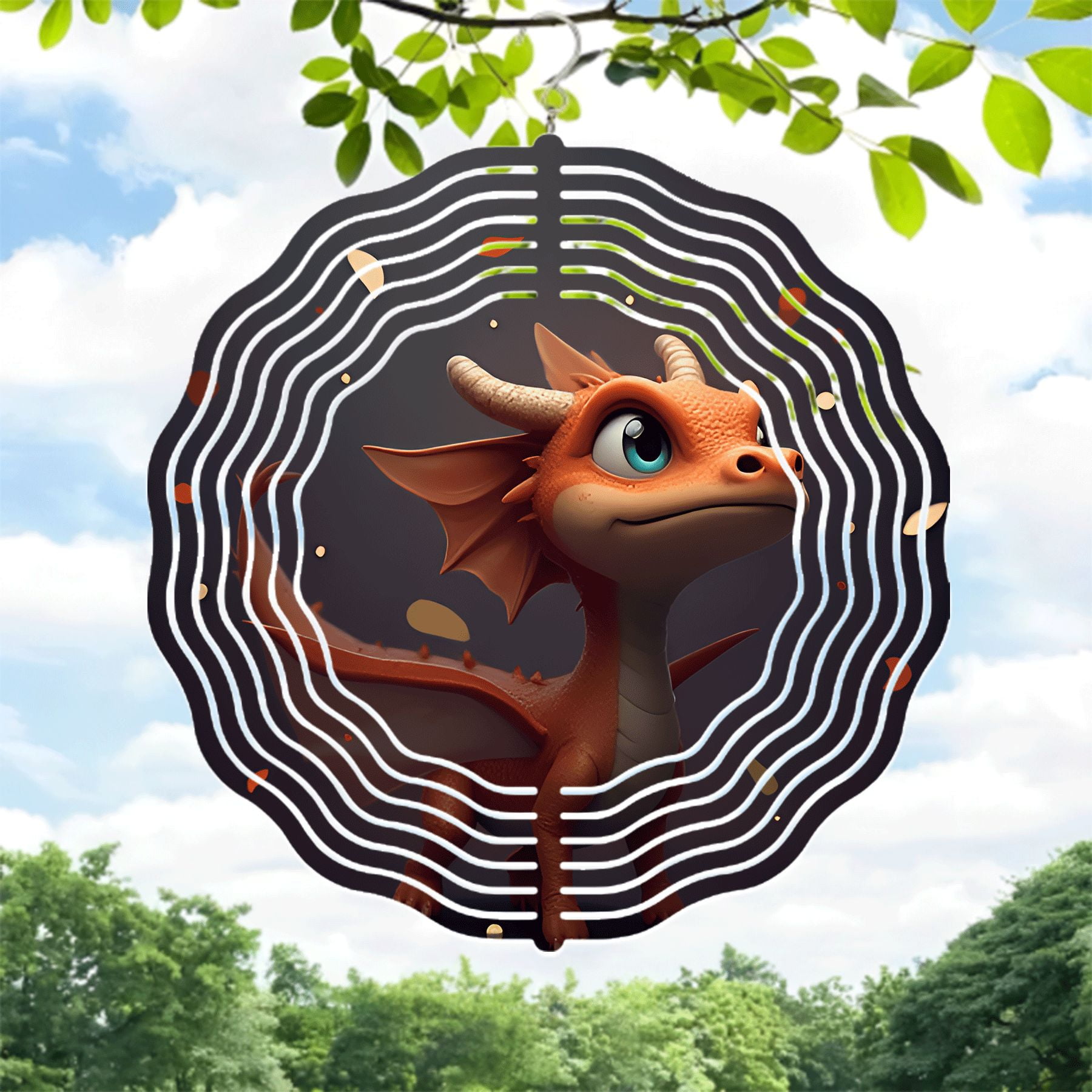 Vibrant Orange Dragon Metal Wind Spinner & Chime - Dynamic Circular ...