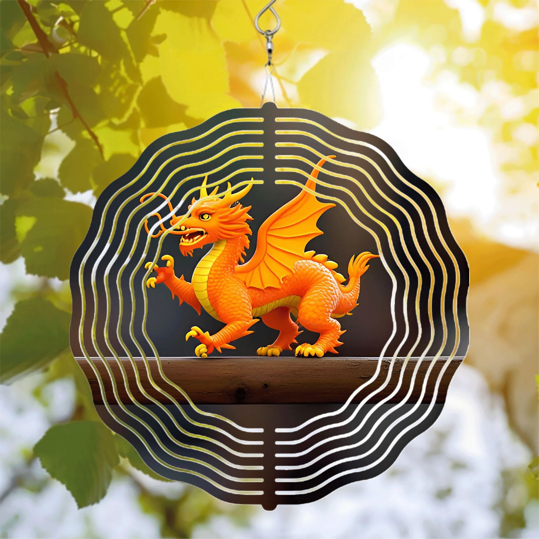 Vibrant Orange Dragon Metal Wind Spinner & Chime - Intricate Scales ...