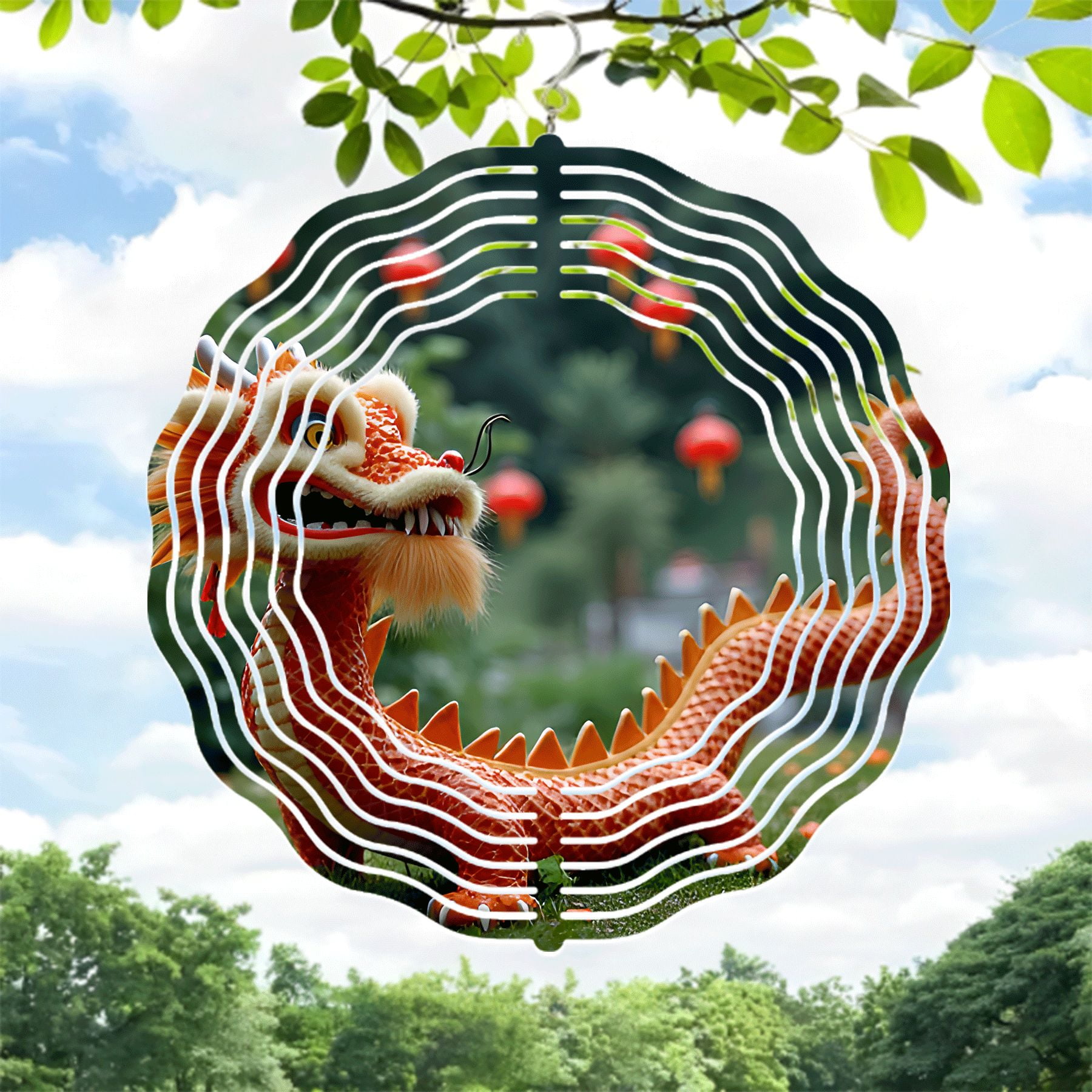 Vibrant Orange Dragon Metal Wind Spinner - Intricate Scales & Fierce ...