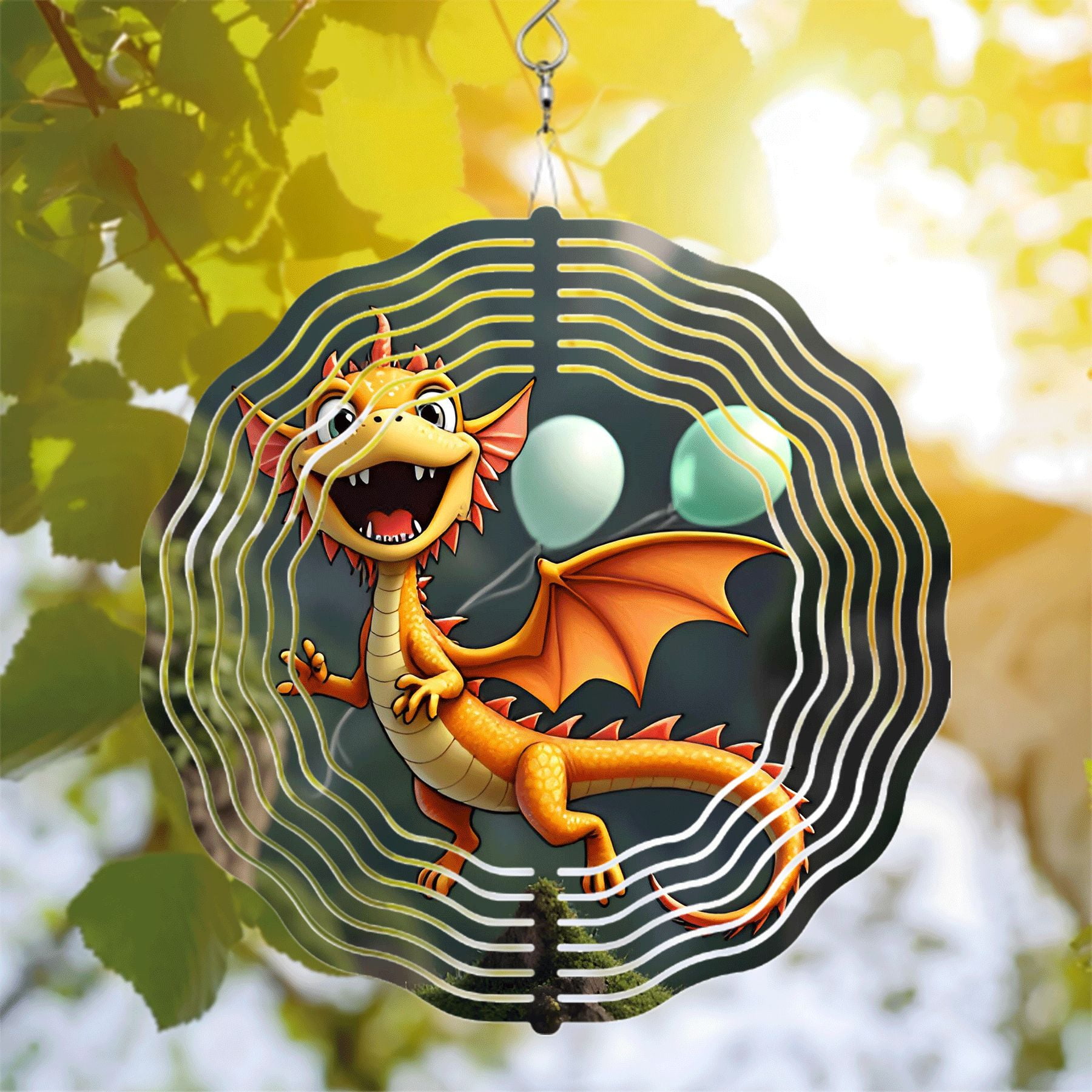 Vibrant Orange Dragon Metal Wind Spinner with Sound Wave Design ...