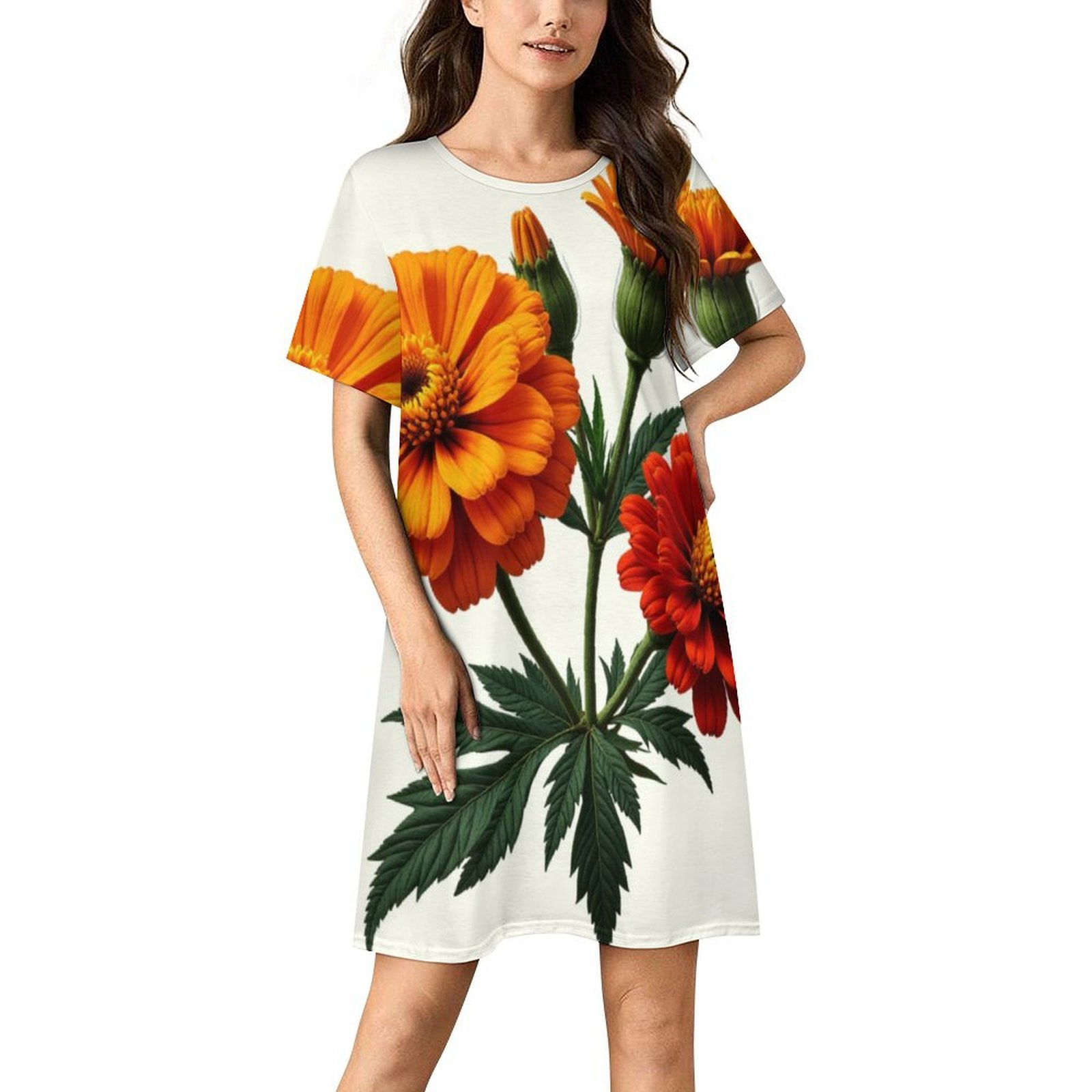 Vibrant Orange Flower Arrangement Beautiful Women Nightgown Sleepwear ...