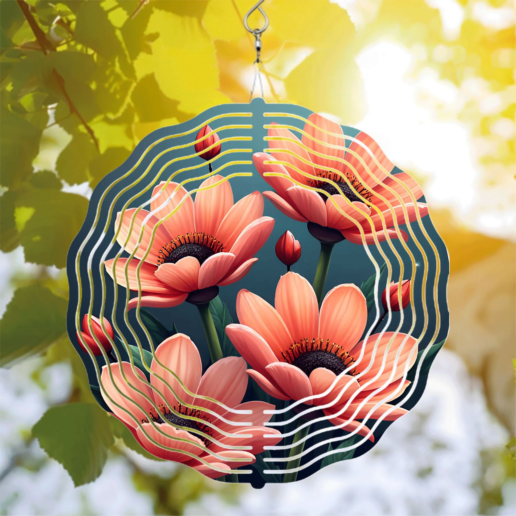 Vibrant Orange Flower Metal Wind Spinner & Chime - Intricate Design ...
