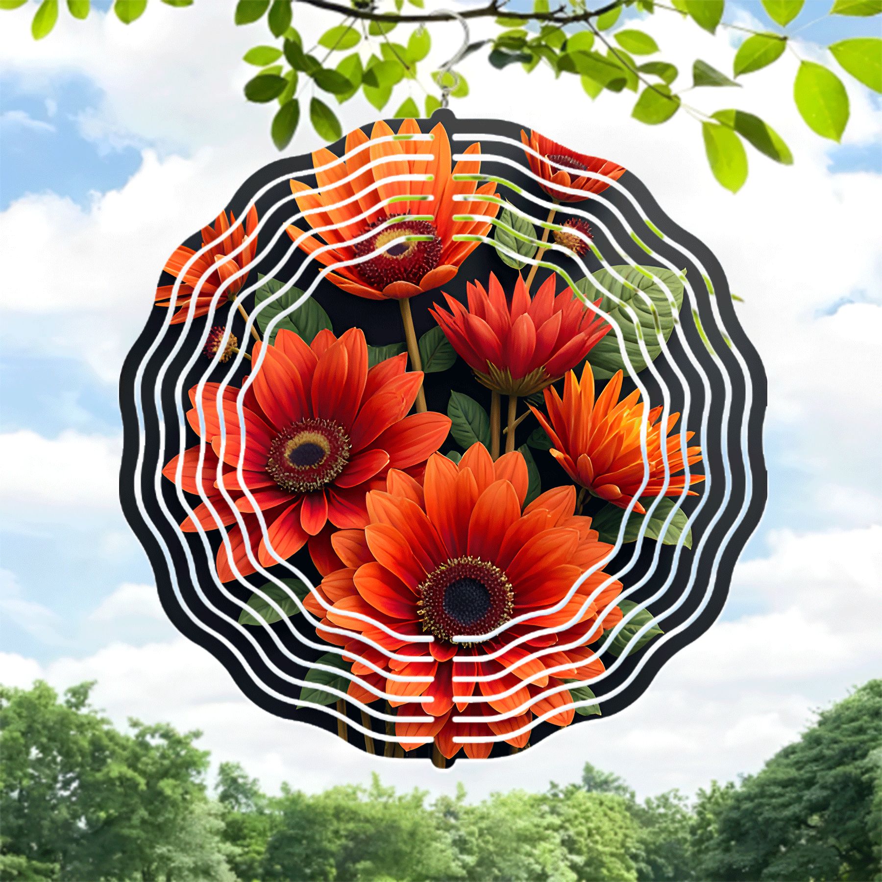 Vibrant Orange Flower Metal Wind Spinner with Intricate Petals ...