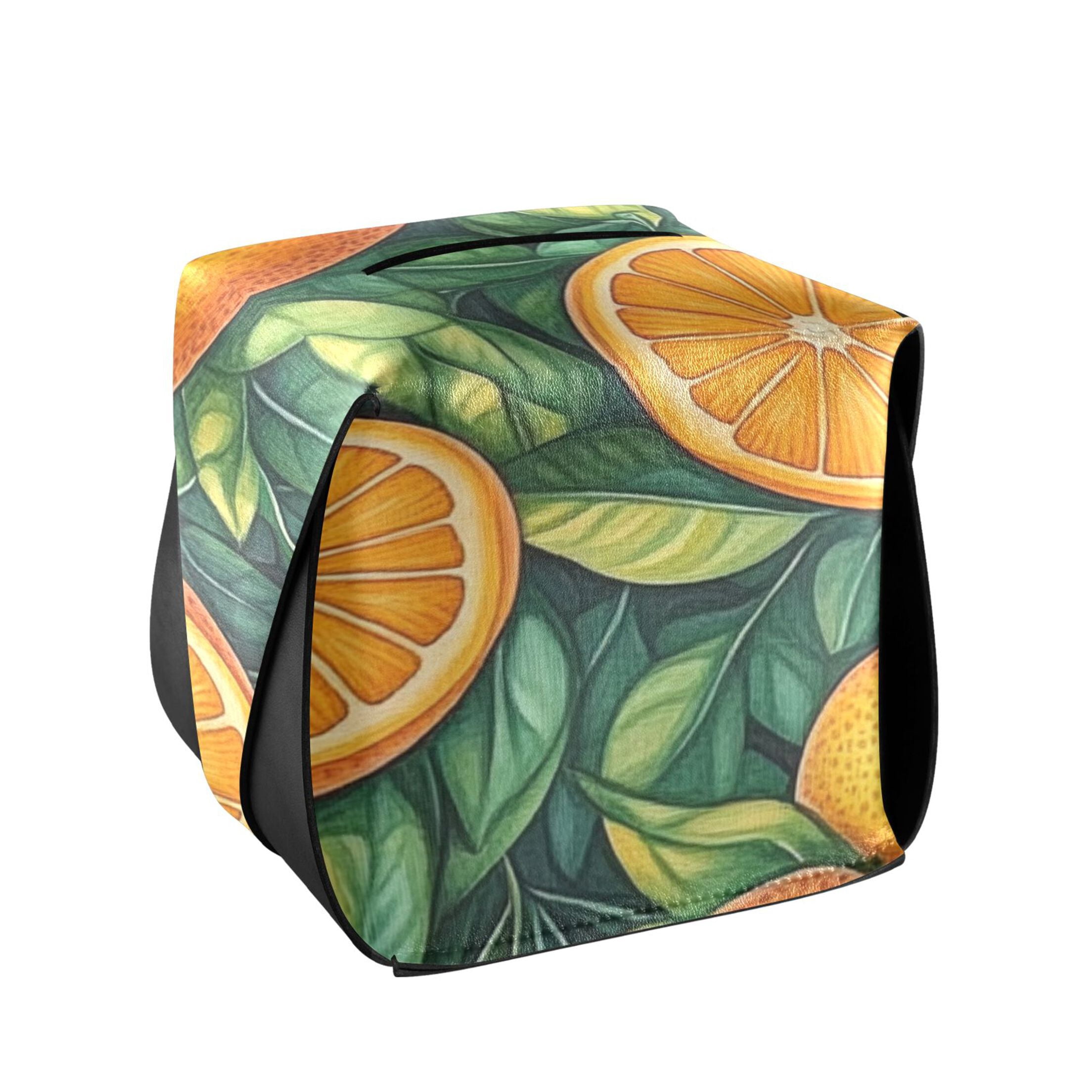 Vibrant Orange Fruit Tissue Box Cover Leather Square Rectangle Tissue ...