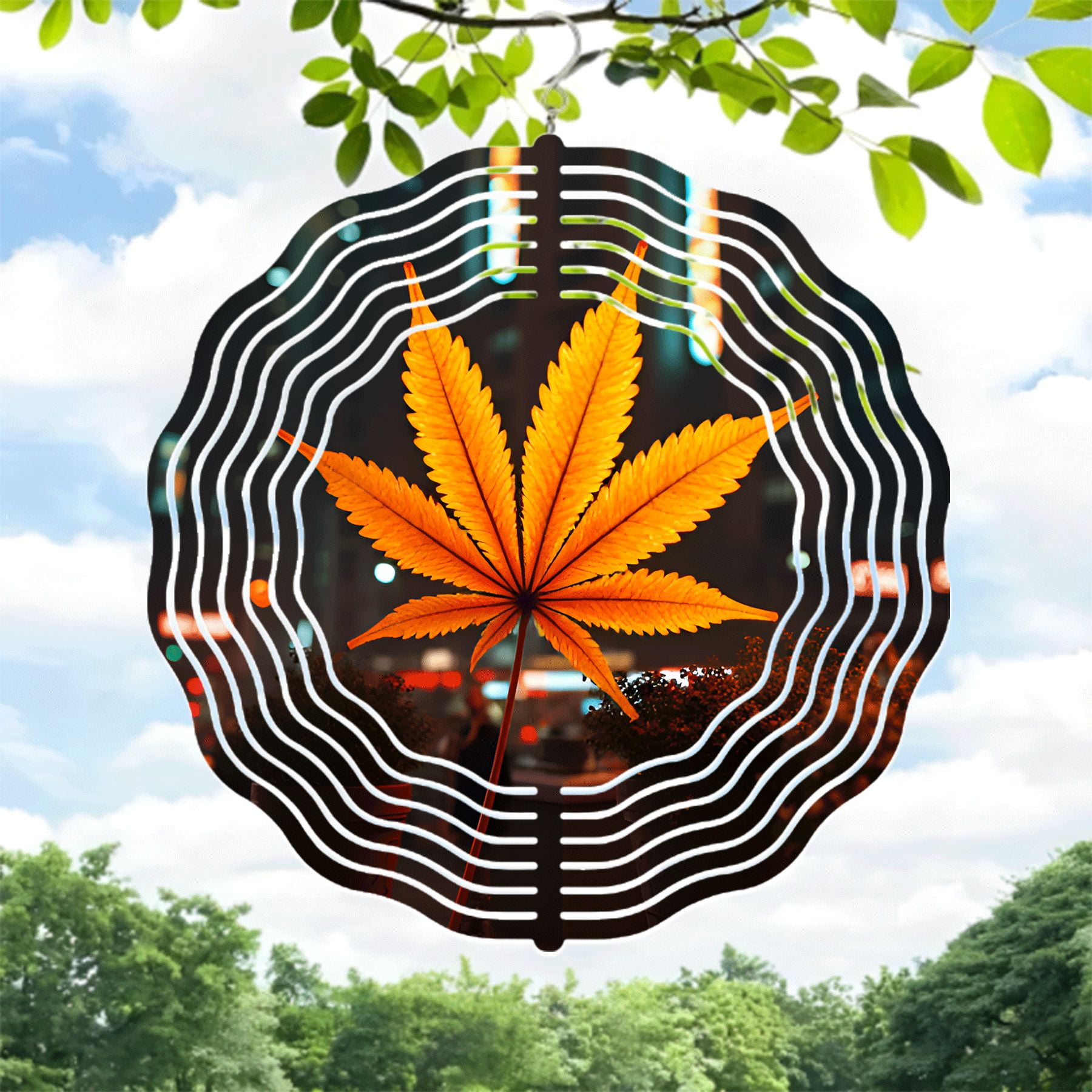 Vibrant Orange Leaf Metal Wind Spinner - Unique Circular Design for ...