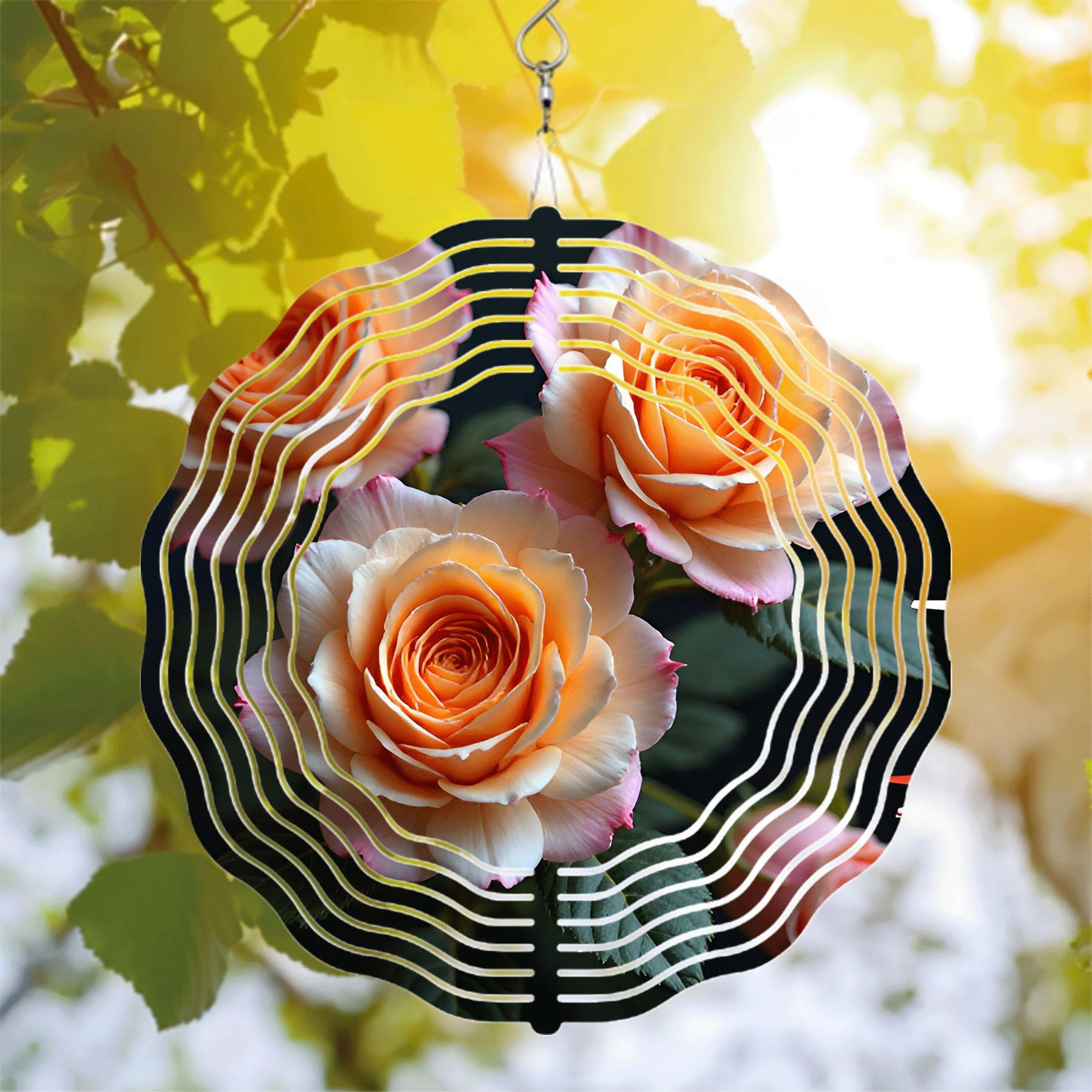 Vibrant Orange Roses Metal Hanging Wind Spinner & Chime - Abstract ...