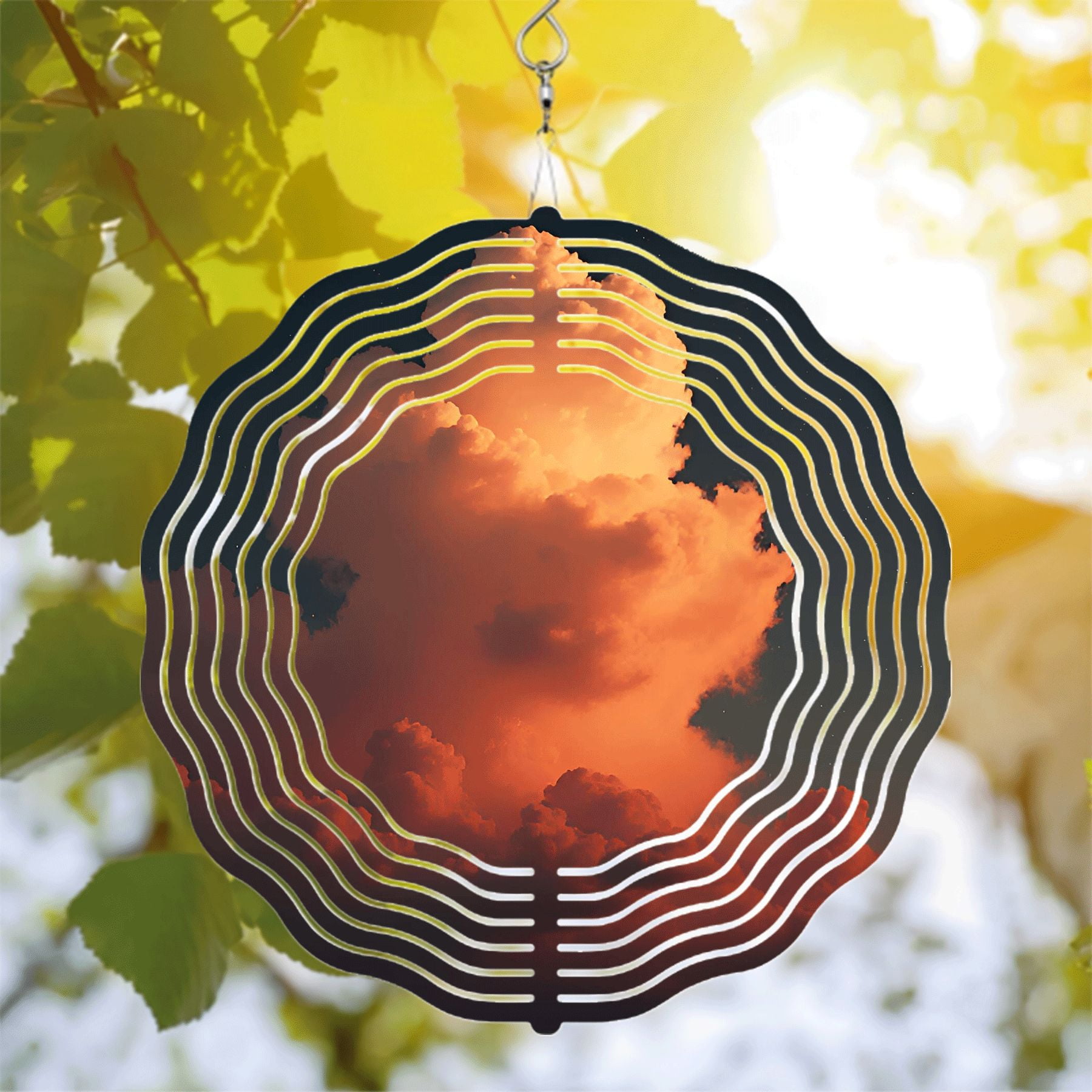 Vibrant Orange Sky Metal Hanging Wind Spinners - Concentric Circular ...