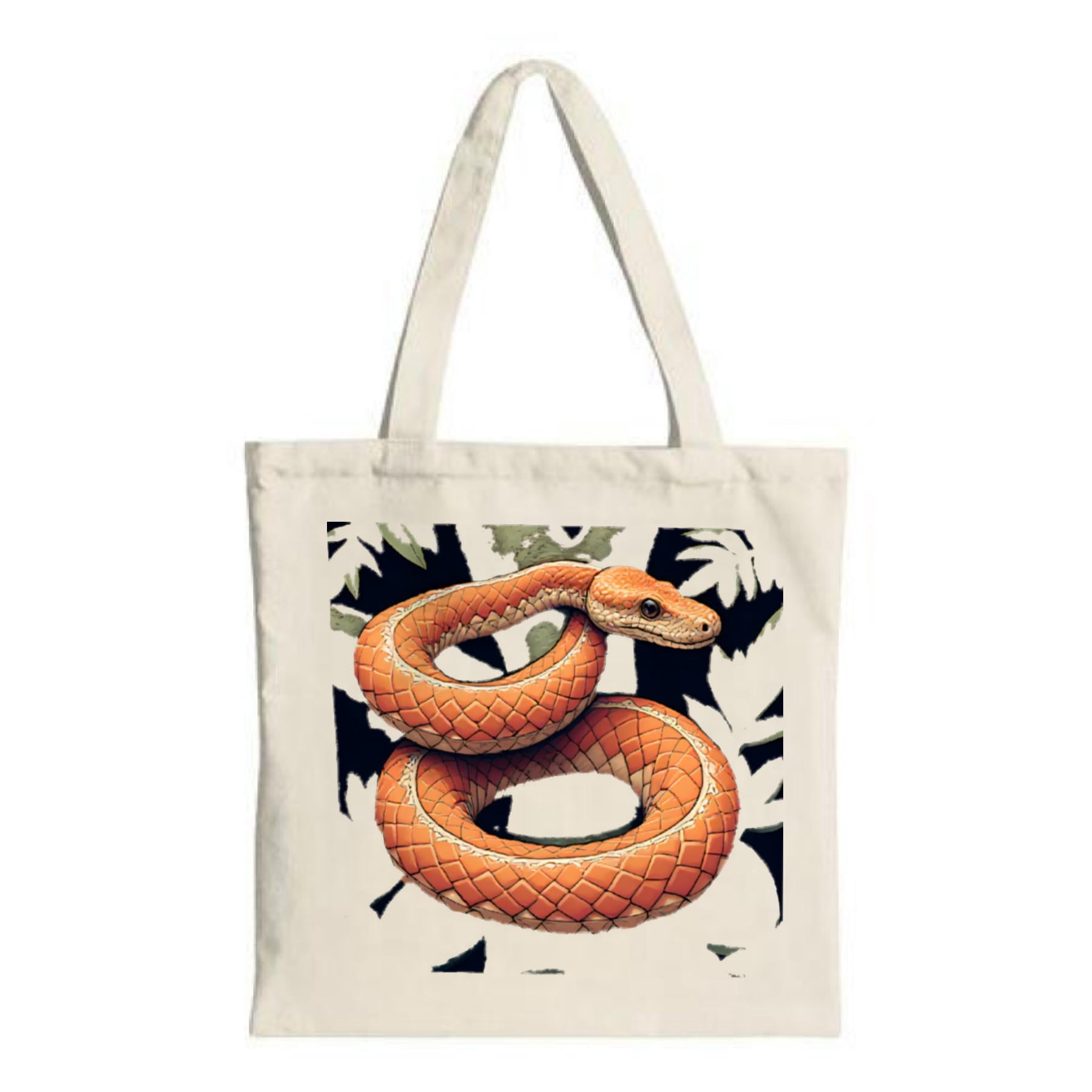 Vibrant Orange Snake Tote Bag - Intricate Scales & Abstract Leaf ...