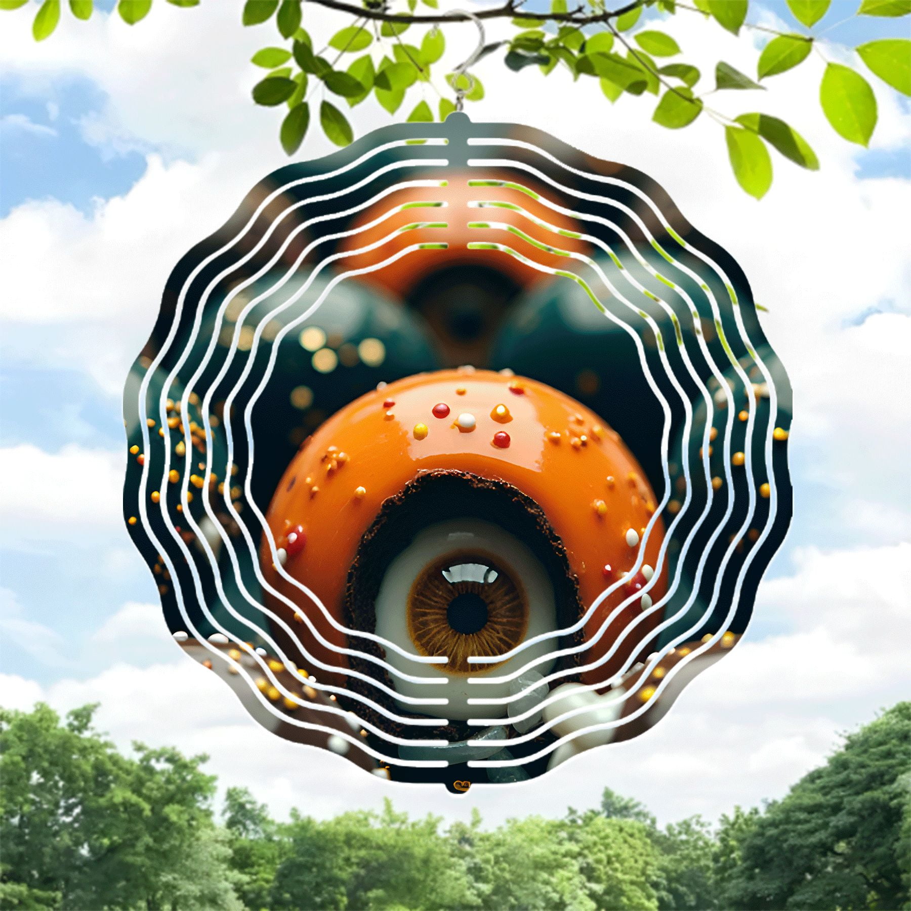 Vibrant Orange Sphere Metal Wind Spinner with Colorful Dots & Wave ...