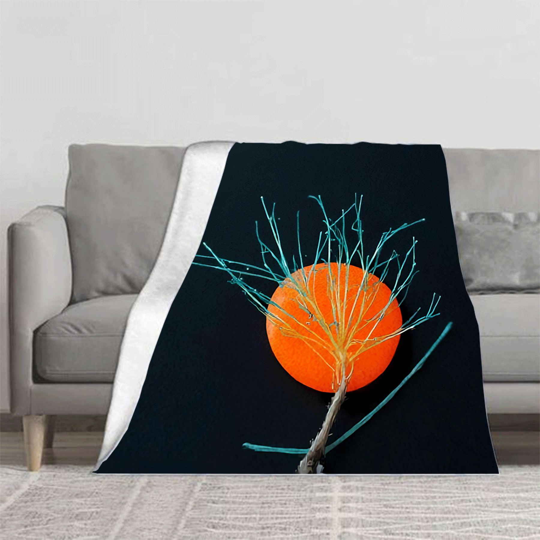 Vibrant Orange Sun & Turquoise Tree Design - Durable Soft & Warm ...