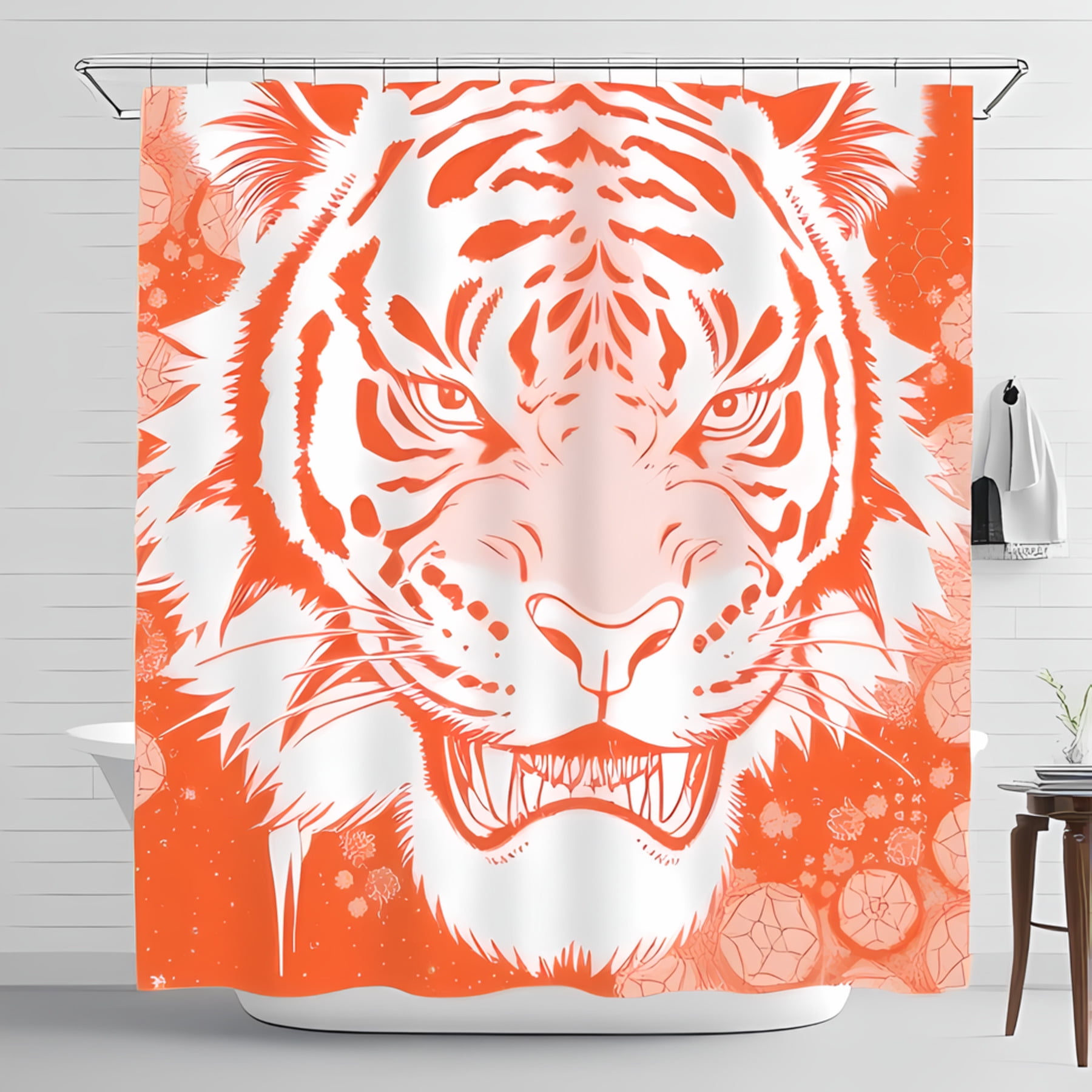 Vibrant Orange Tiger Face Shower Curtain Bold Graphic Design for Wild Bathroom Decor - Walmart.com