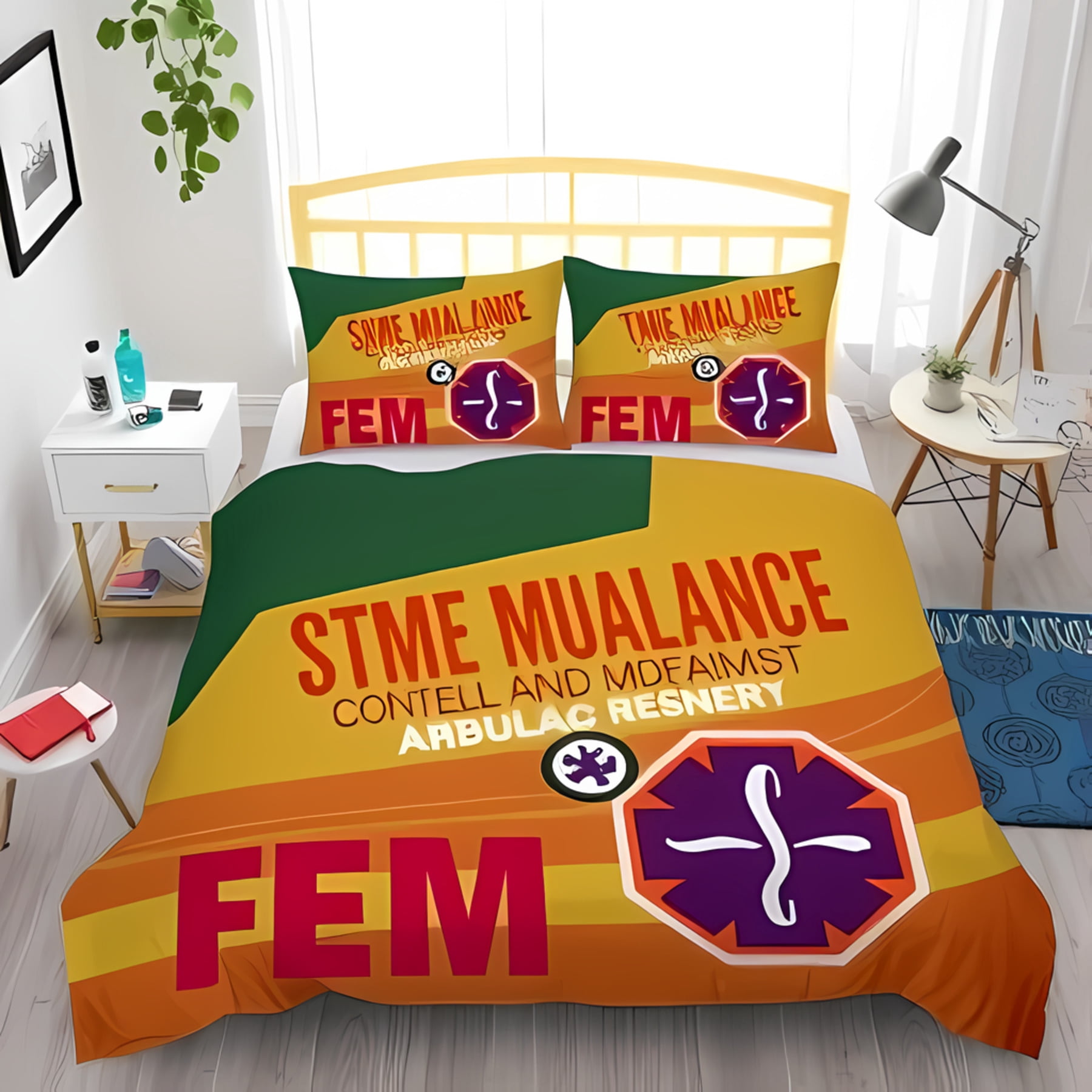 Vibrant Orange and Green 3-Piece Duvet Cover Set with Bold Graphic ...