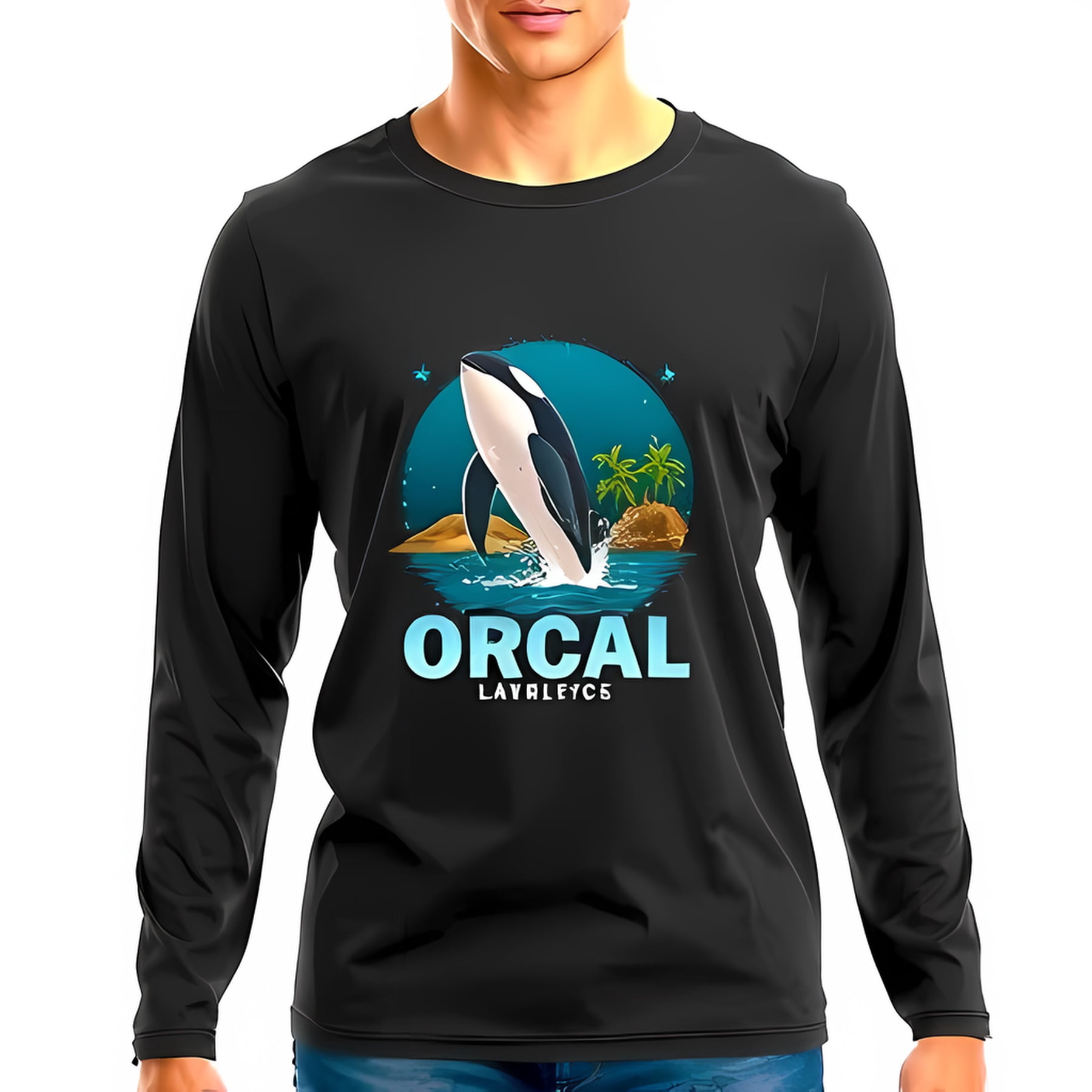 Vibrant Orca Leaping Long Sleeve T-Shirt - Tropical Island Design with ...