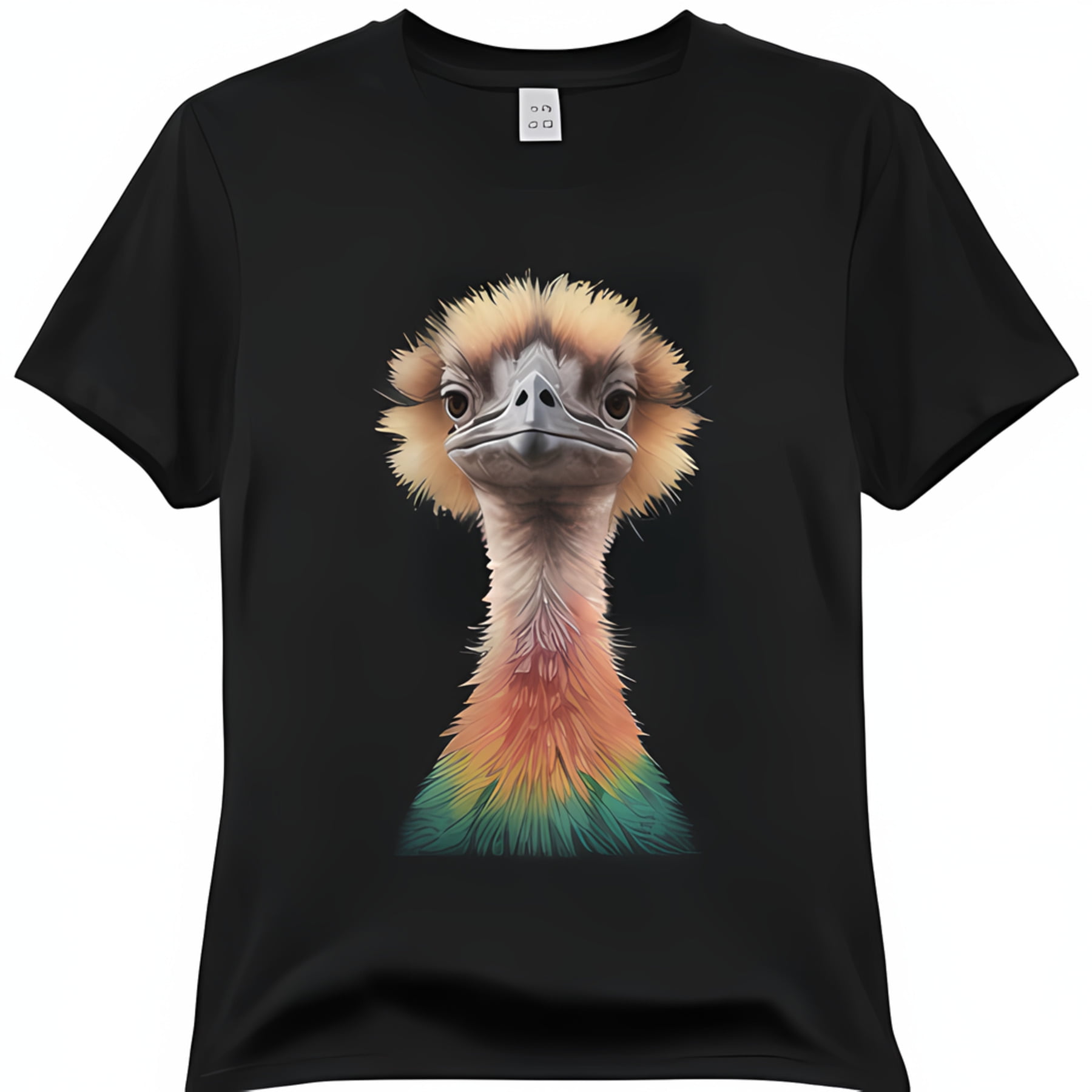 Vibrant Ostrich Face Vector Graphic Black T-Shirt Design with Cute Pose ...