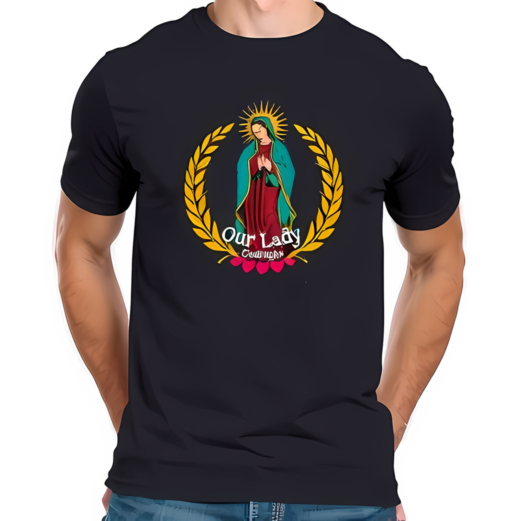 Vibrant Our Lady Graphic T-Shirt - Dark Navy Blue Cotton Short Sleeve ...