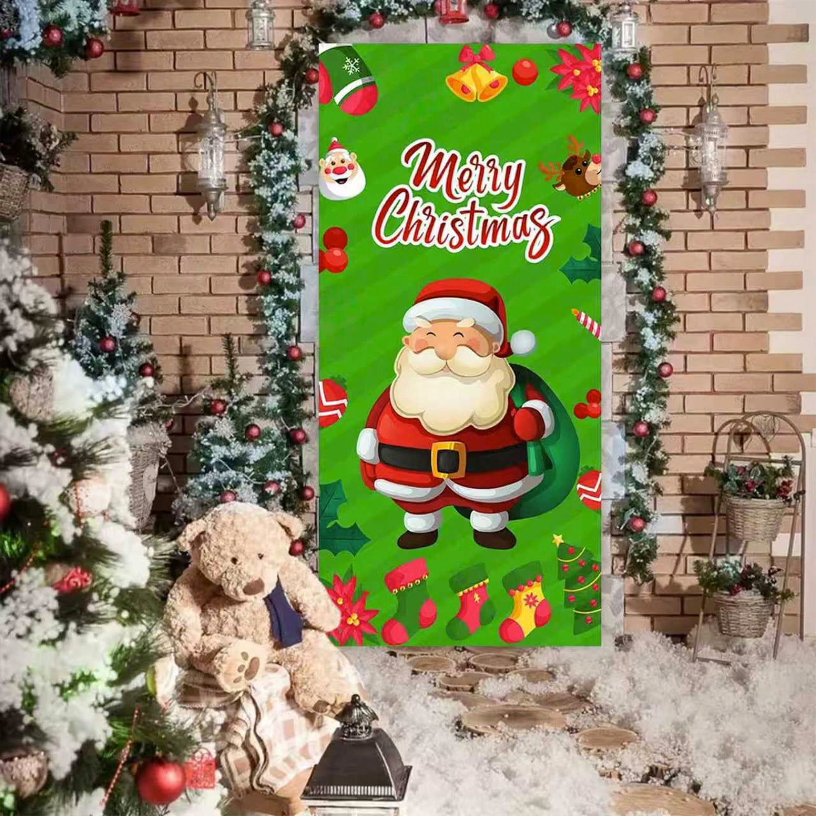 Vibrant Outdoor Christmas Door Banner 73″ x 35″ Featuring Santa Claus ...