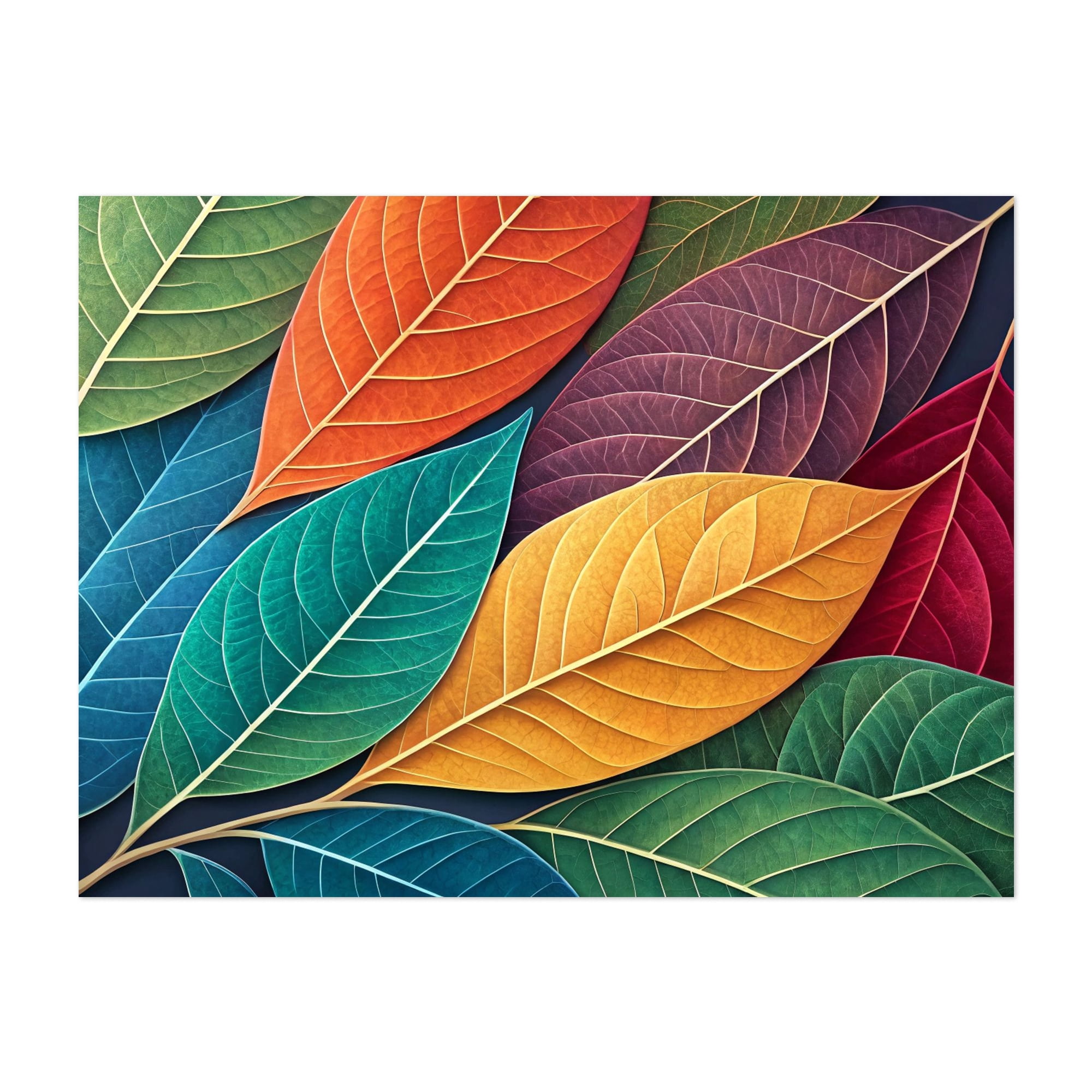 Vibrant Overlap: A Symphony of Leaves - Illustration Unframed Wall Art ...