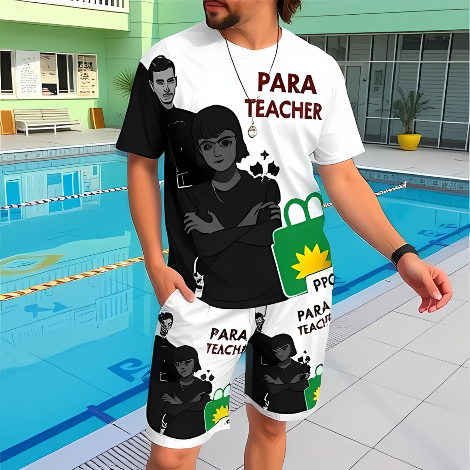 Vibrant 'PARA TEACHER' Graphic T-Shirt & Matching Shorts Set - Fun ...