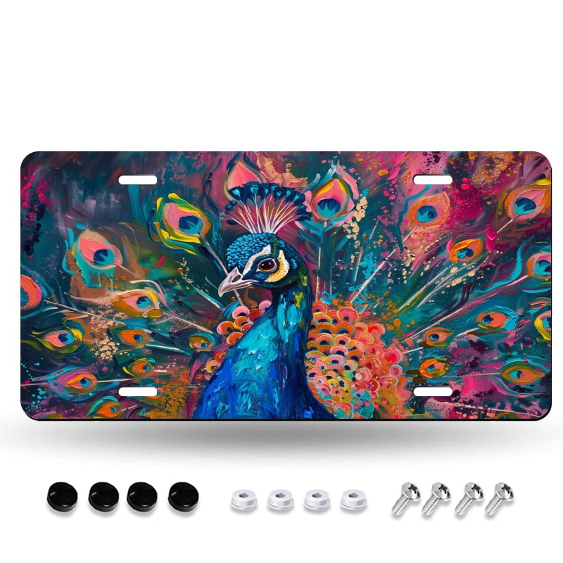 Vibrant Painting of Elegant Peacock License Plate Frame, Decorative ...