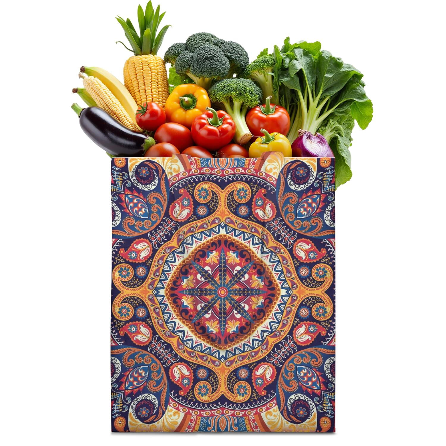 Vibrant Paisley Design Reusable Tote Bag - Foldable Shopping Bag with ...