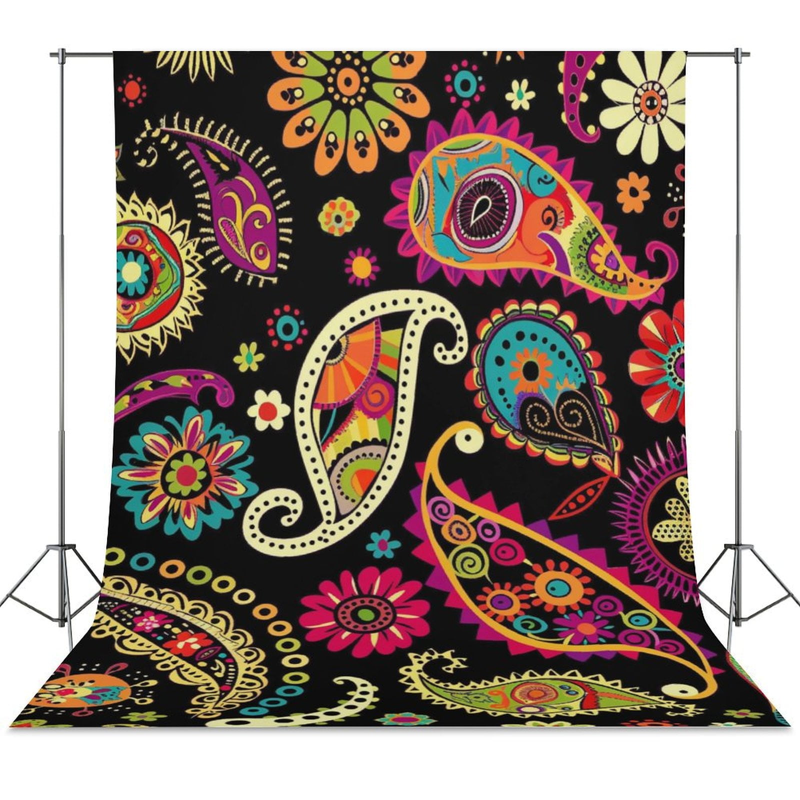 Vibrant Paisley Floral Black Background Design Backdrops for ...