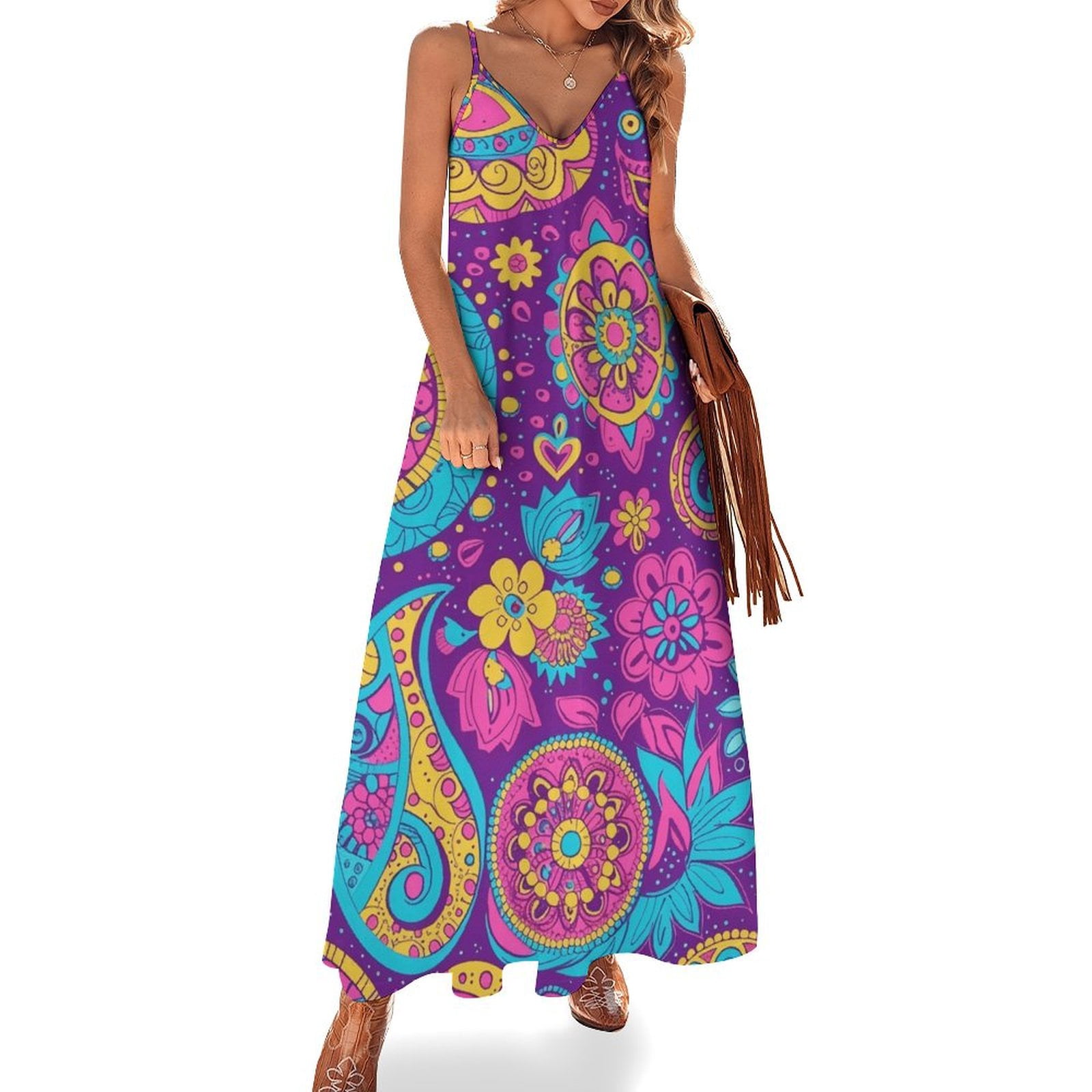 Vibrant Paisley Floral Colorful Pattern Design Sleeveless Dress for ...