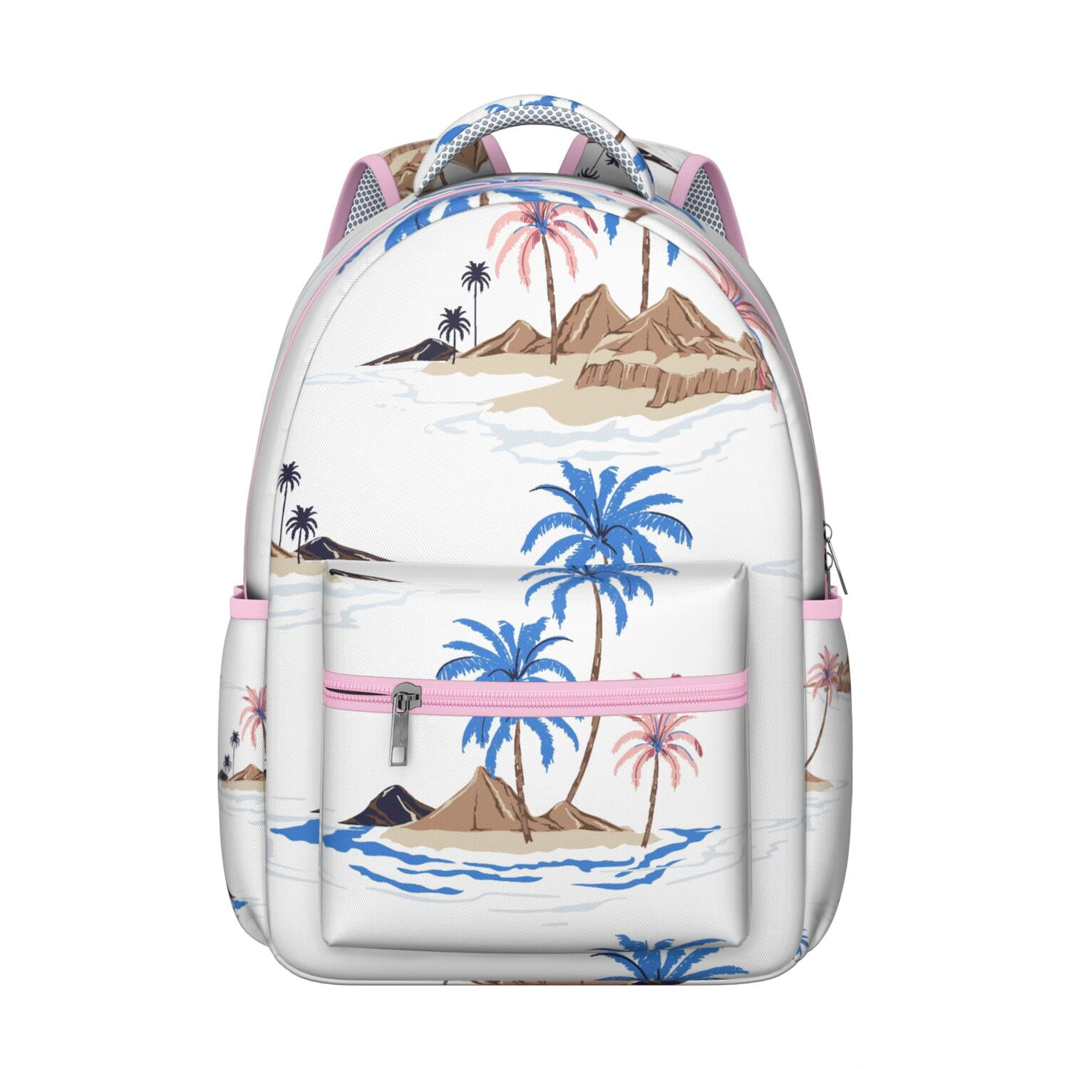 Vibrant Palm Leaf Students Backpack Hawaiian Floral School Bag with ...